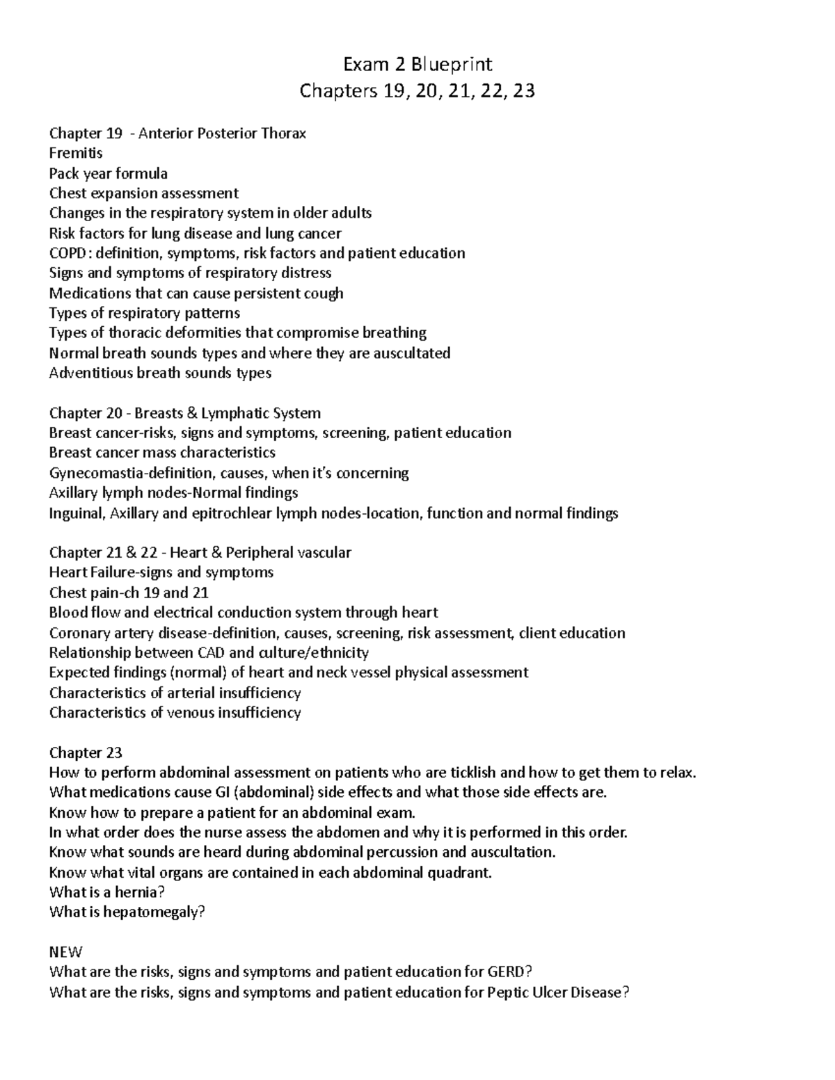 Exam 2 Blueprint Fall 23 - Exam 2 Blueprint Chapters 19, 20, 21, 22, 23 ...