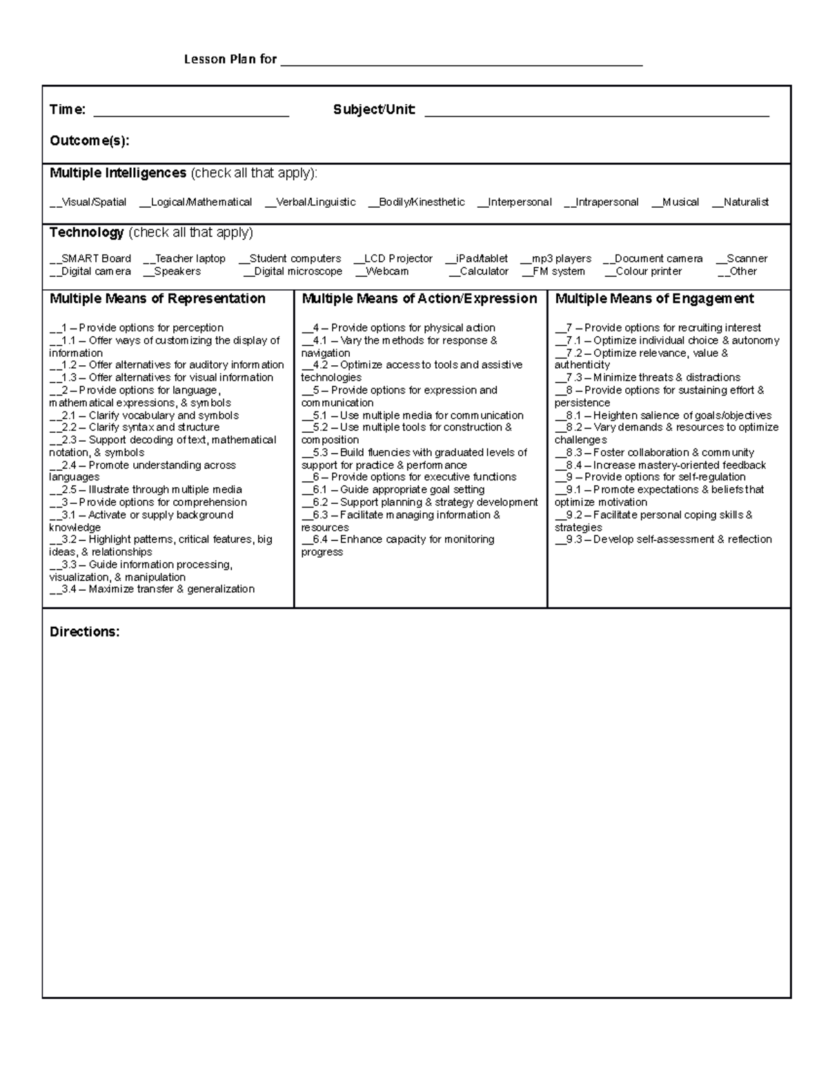 Udl daily lesson planner with udl guidelines - Lesson Plan for - Studocu