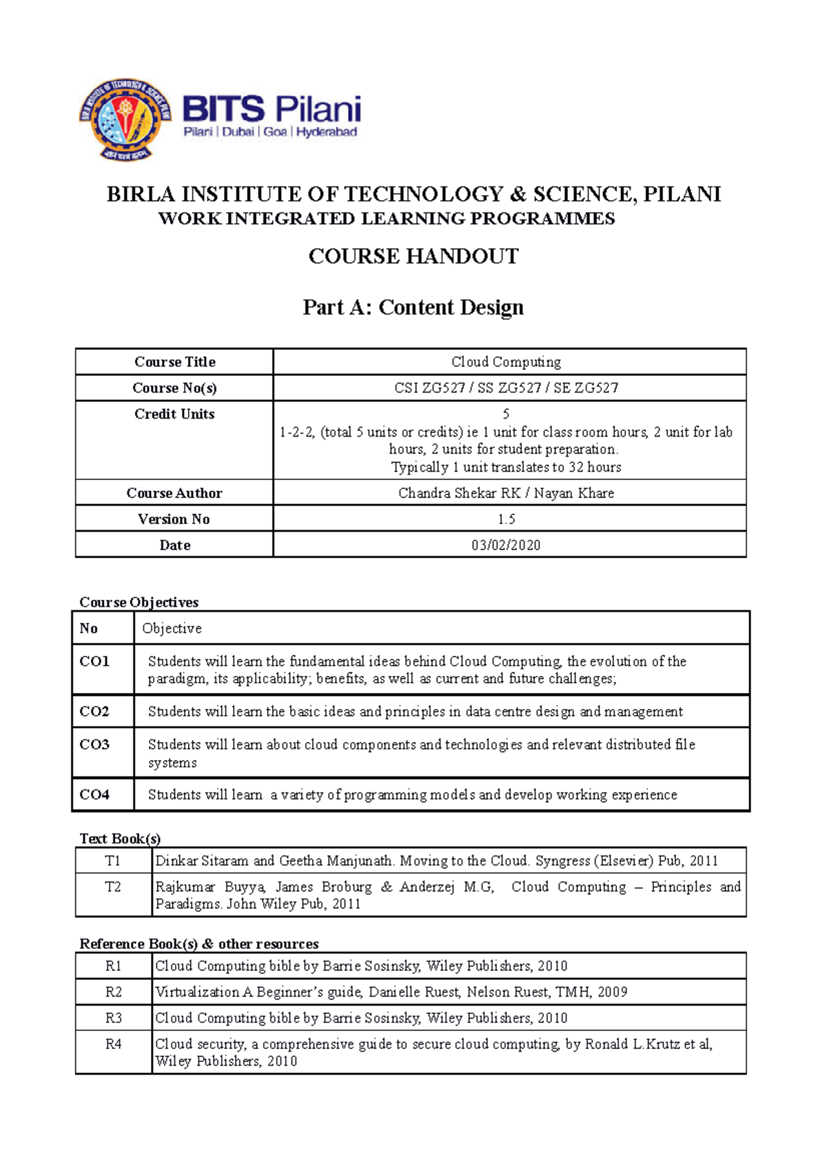 CSI ZG527 Course Handout - BIRLA INSTITUTE OF TECHNOLOGY & SCIENCE ...