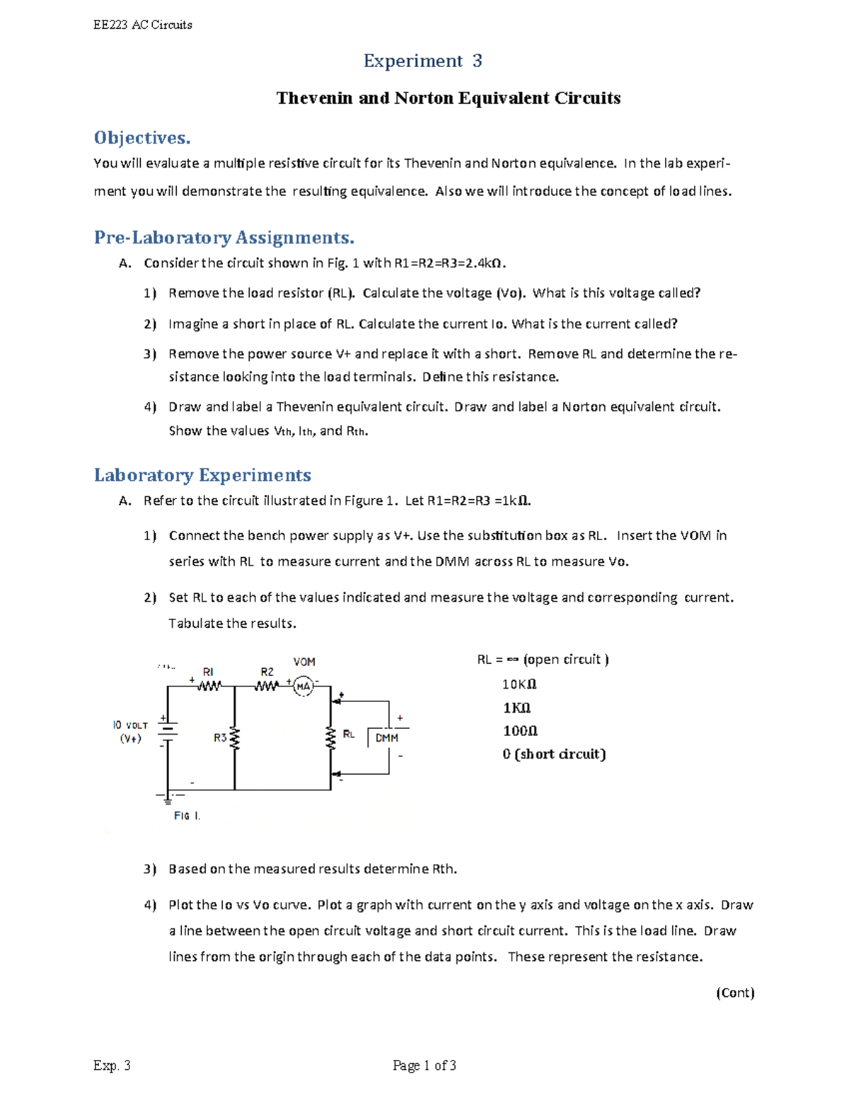 EXP3 Equivalent Circuits - EE223 AC Circuits Exp. 3 Page 1 of 3 ...