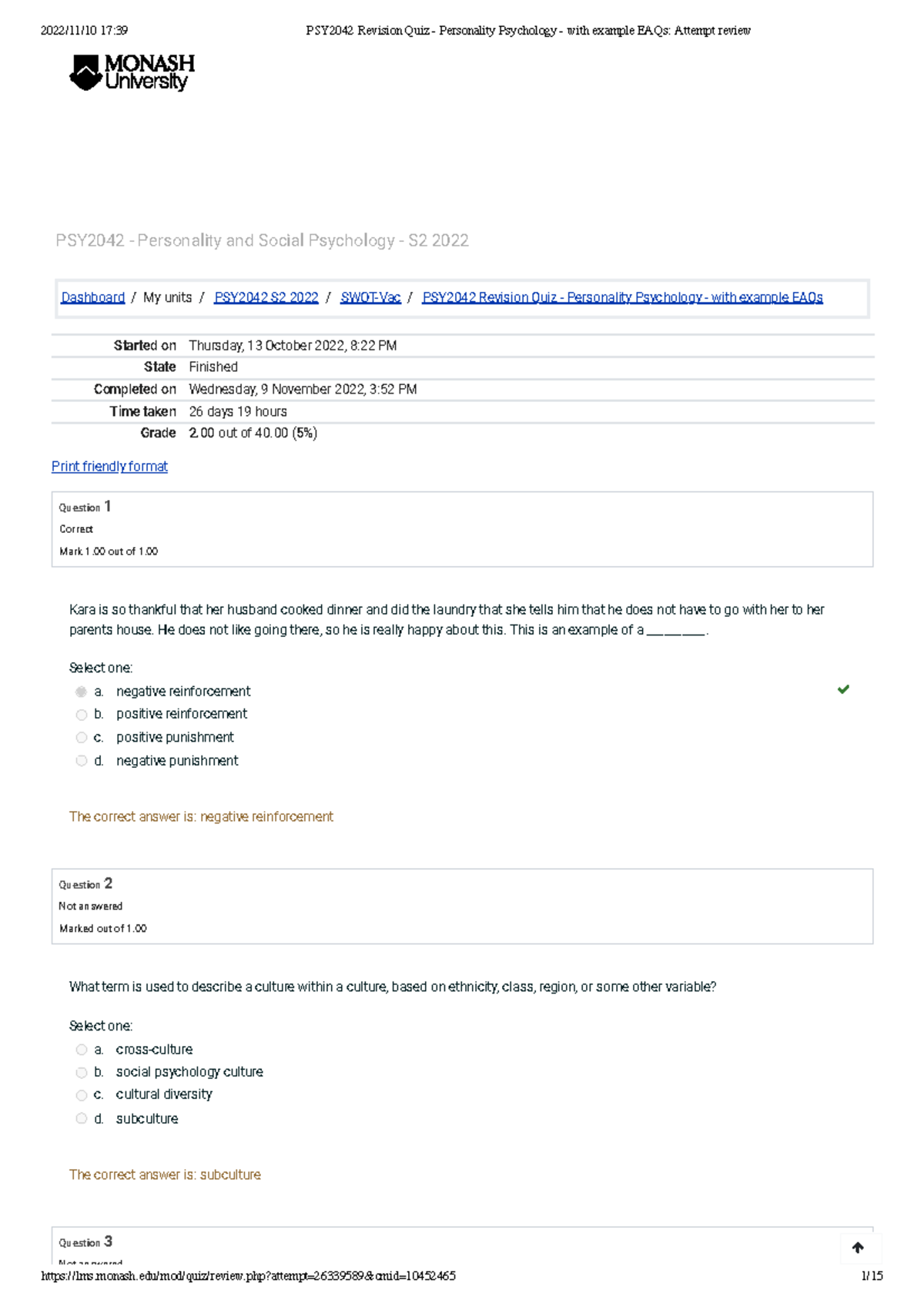 PSY2042 Revision Quiz - Personality Psychology - with example EAQs ...