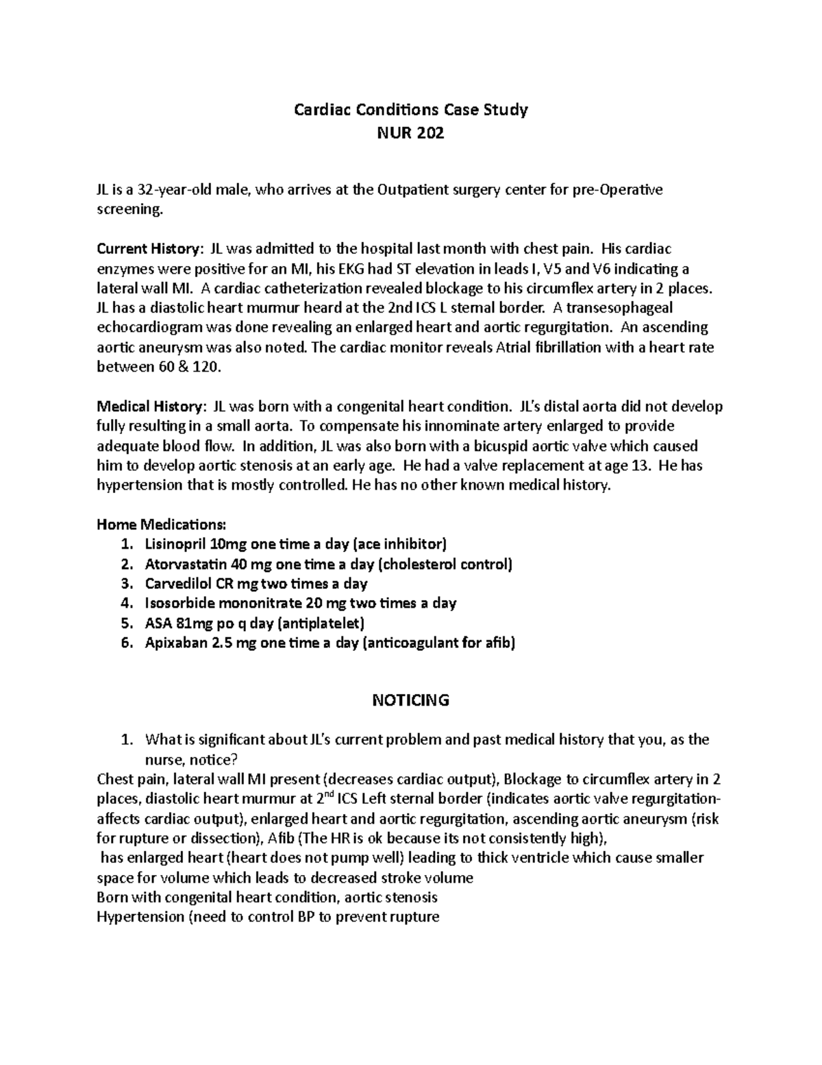 Cardiac Conditions Case Study-Student Version - Cardiac Conditions Case ...