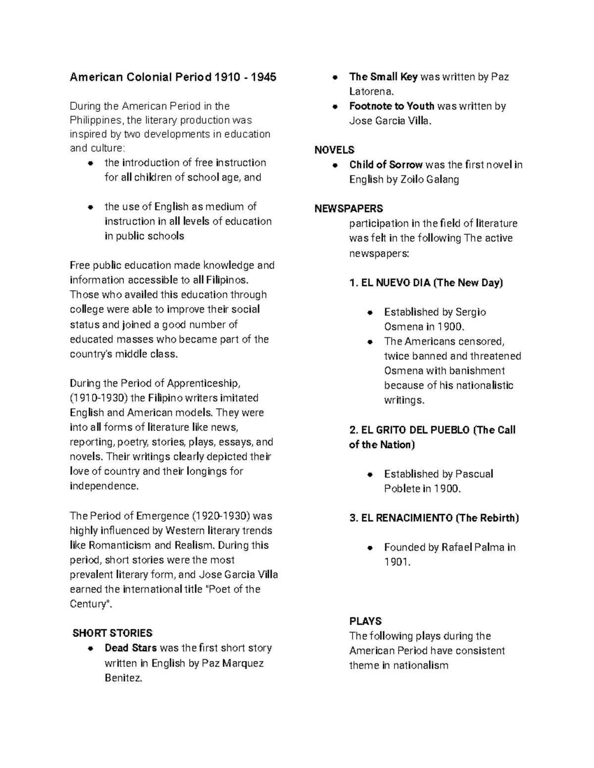 21st Century - American Colonial Period 1910 - 1945, LITERATURE IN ...