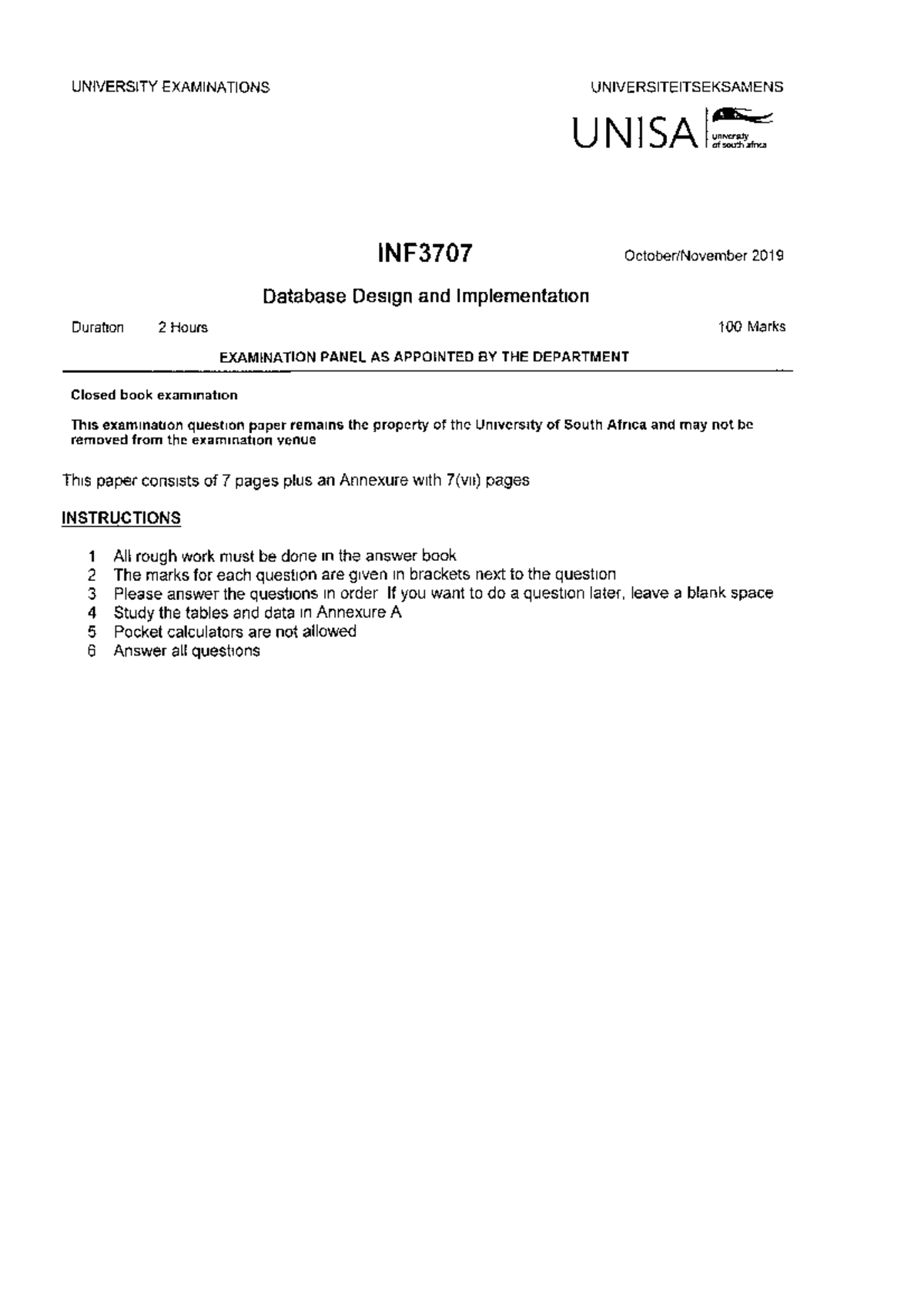 database and design implementation - INF3707 - Studocu