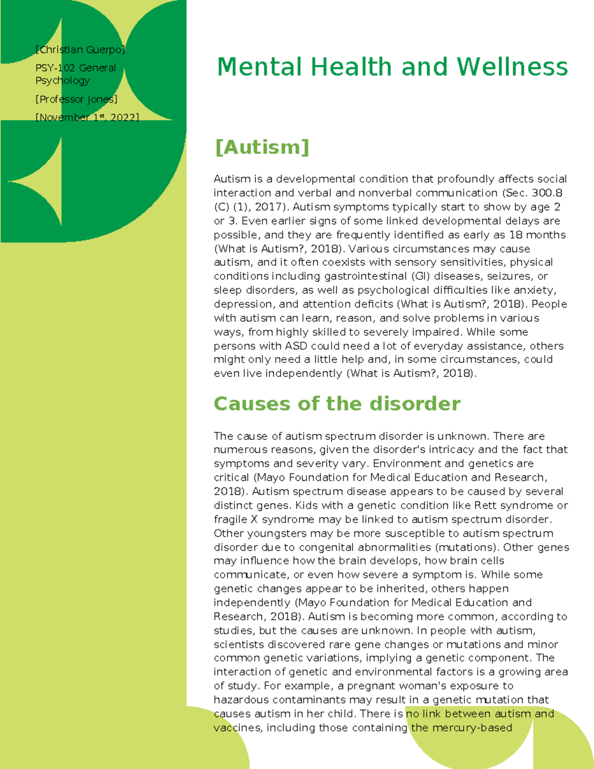 Mental Health and Wellness Brochure Template - [Christian Guerpo] PSY ...