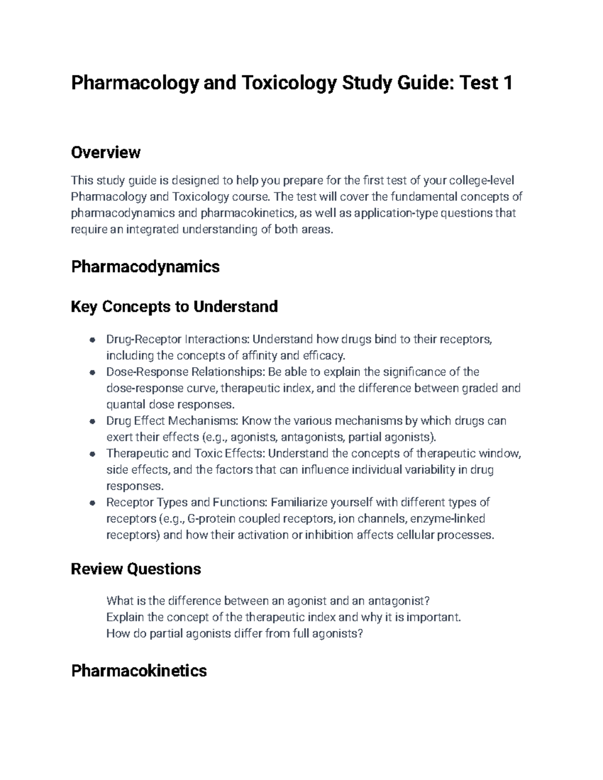 Pharmacology and Toxicology Study Guide Test 1 - Google Docs ...
