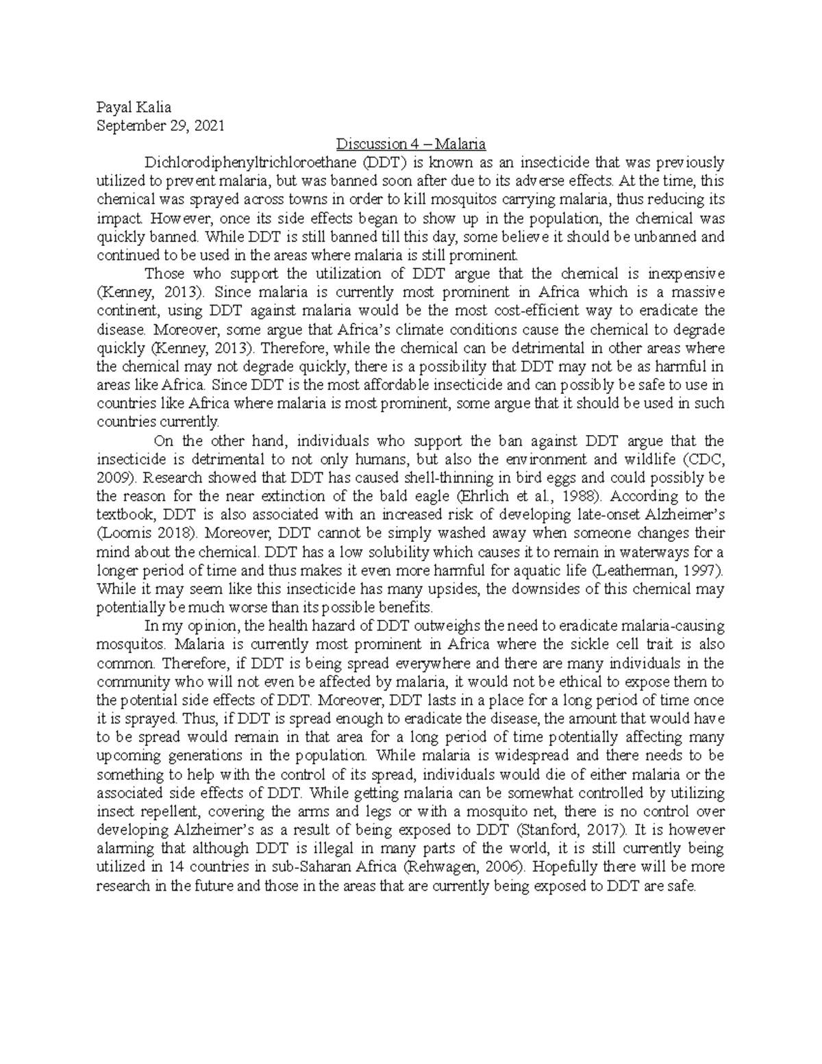 Discussion 4 - Payal Kalia September 29, 2021 Discussion 4 – Malaria ...