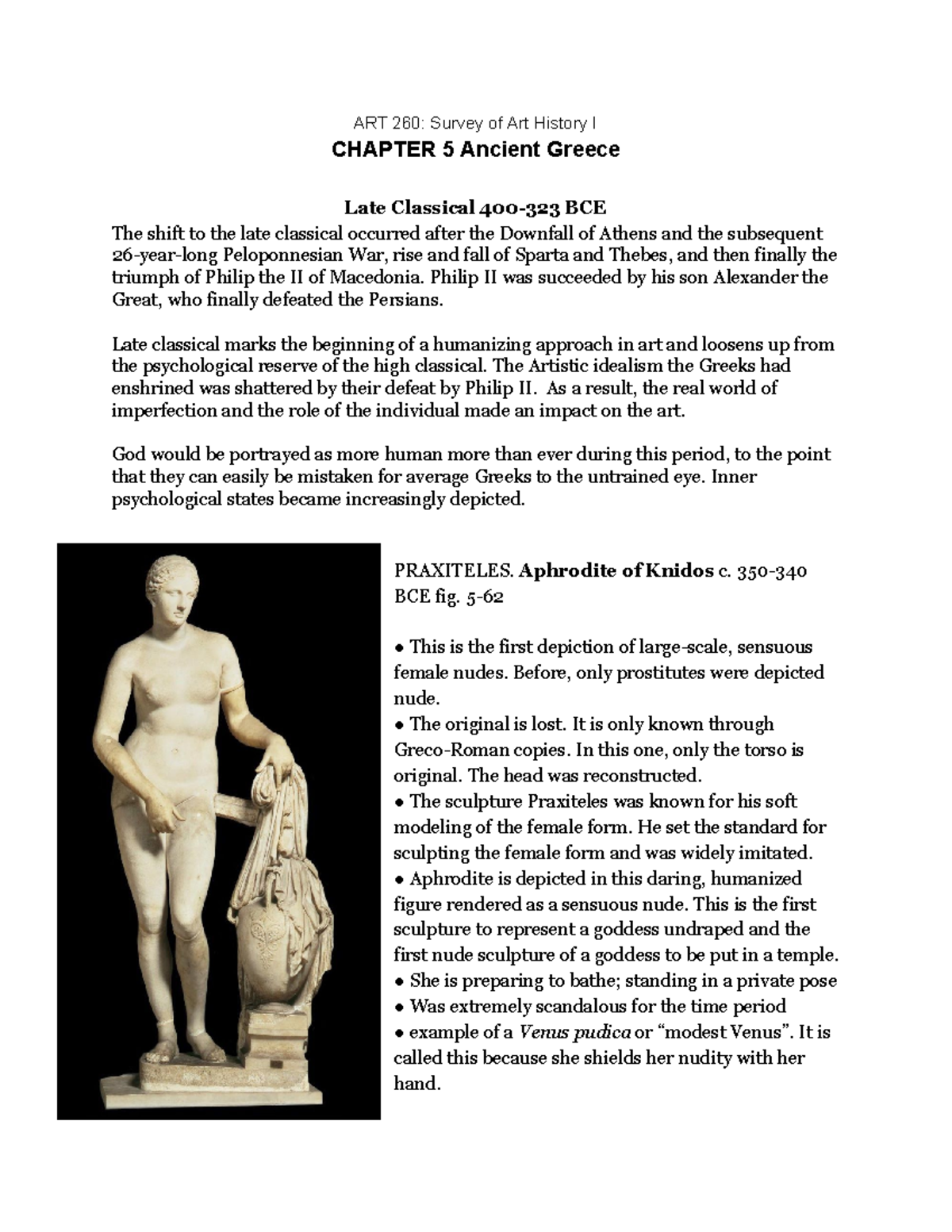 Chapter 5 Ancient Greece Late Classical Lecture - ART 260: Survey of ...