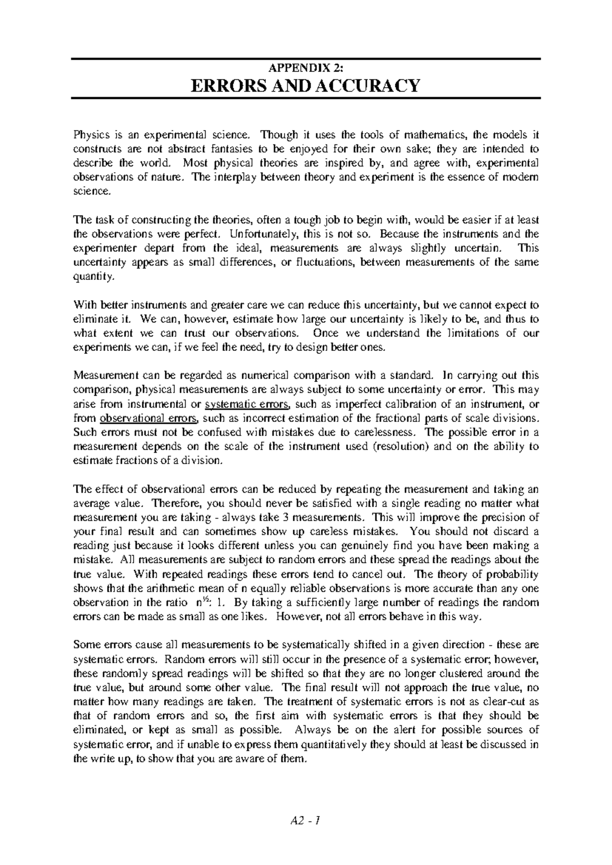 Errors and Accuracy in physics - APPENDIX 2: ERRORS AND ACCURACY ...