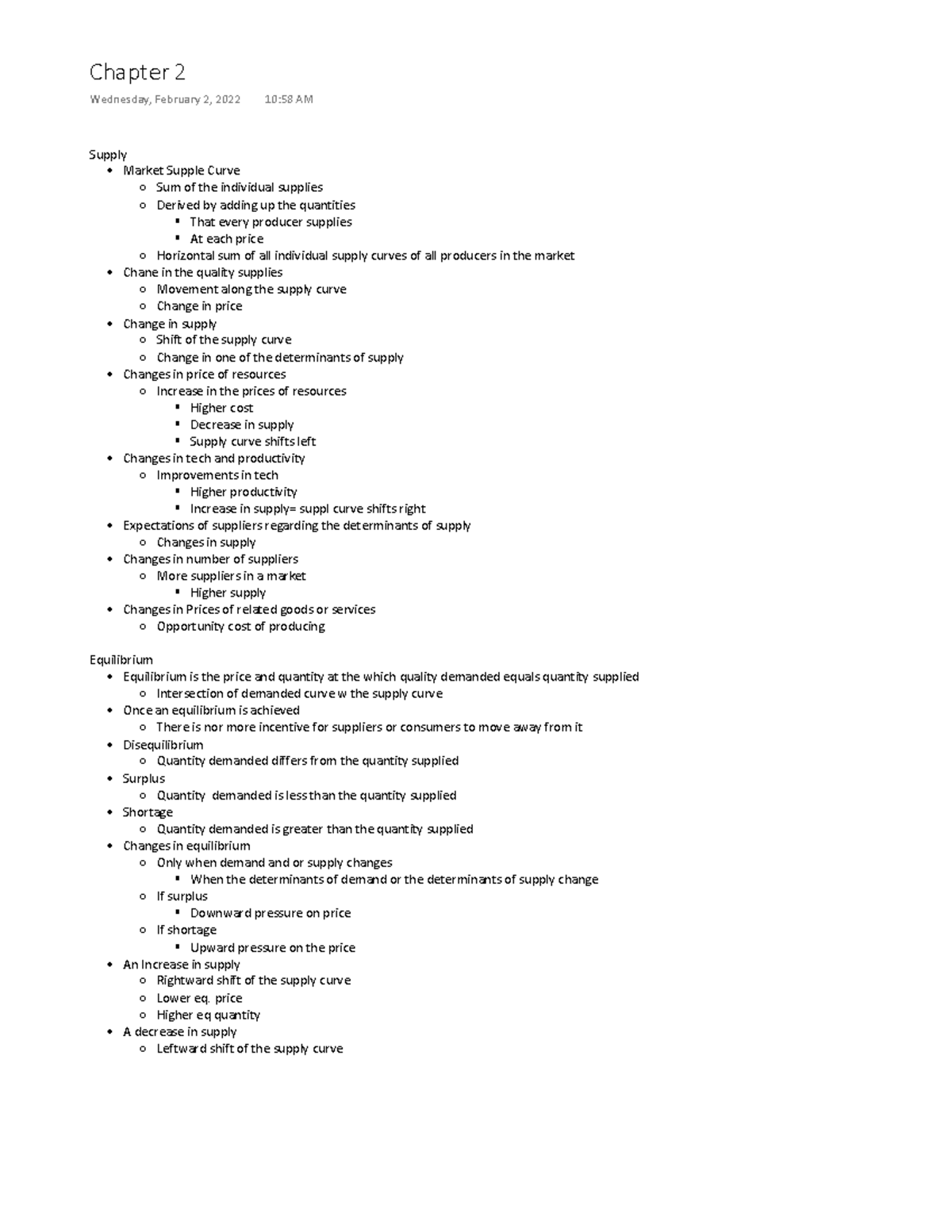 Chapter 2 - Lecture notes 2 - Supply Market Supple Curve Sum of the ...