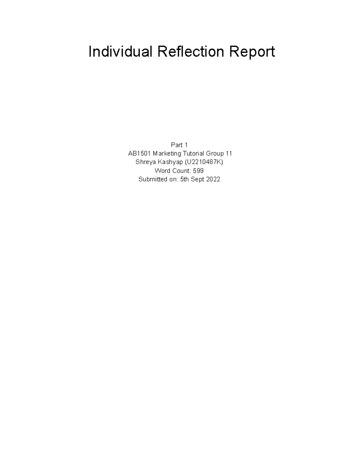TCG11 Shreya Kashyap Reflection Journal Part 1 - Individual Reflection Report Part 1 AB1501 ...