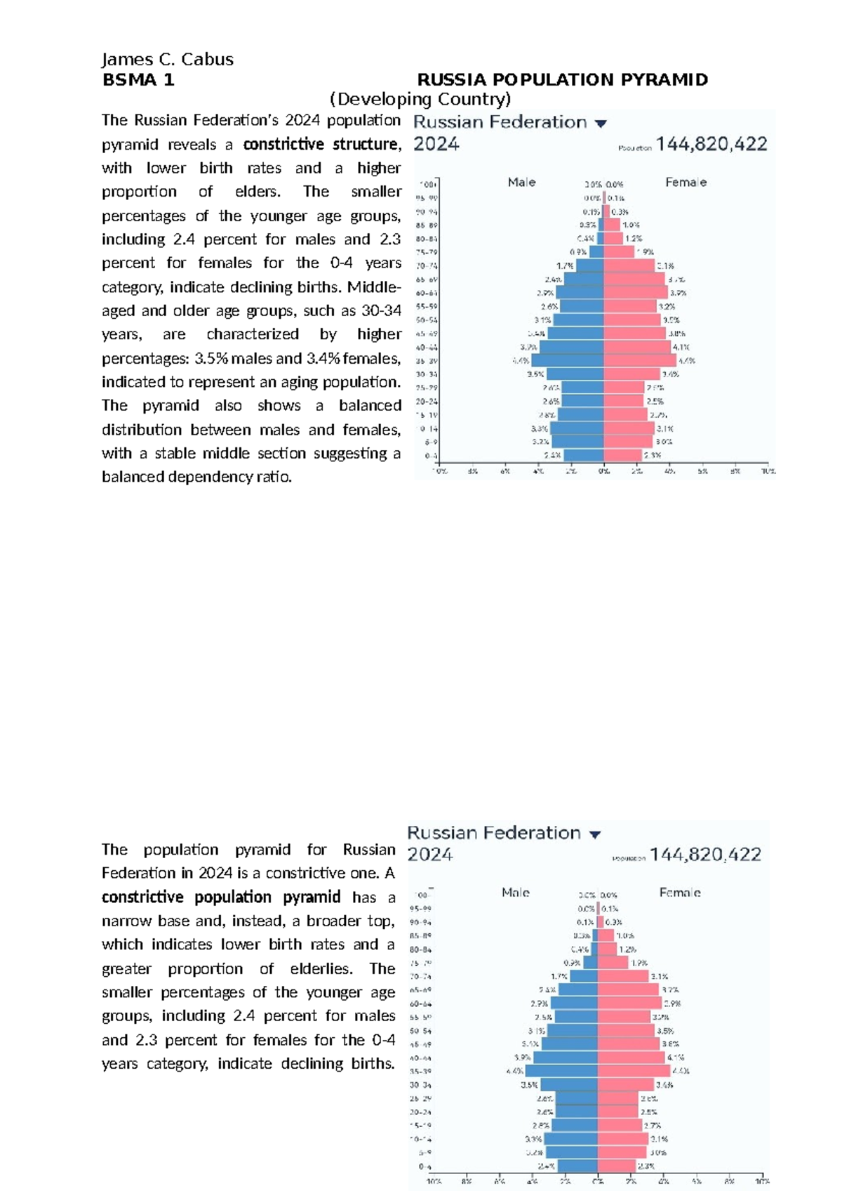 Econ.dev. population - James C. Cabus BSMA 1 RUSSIA POPULATION PYRAMID (Developing Country) The ...