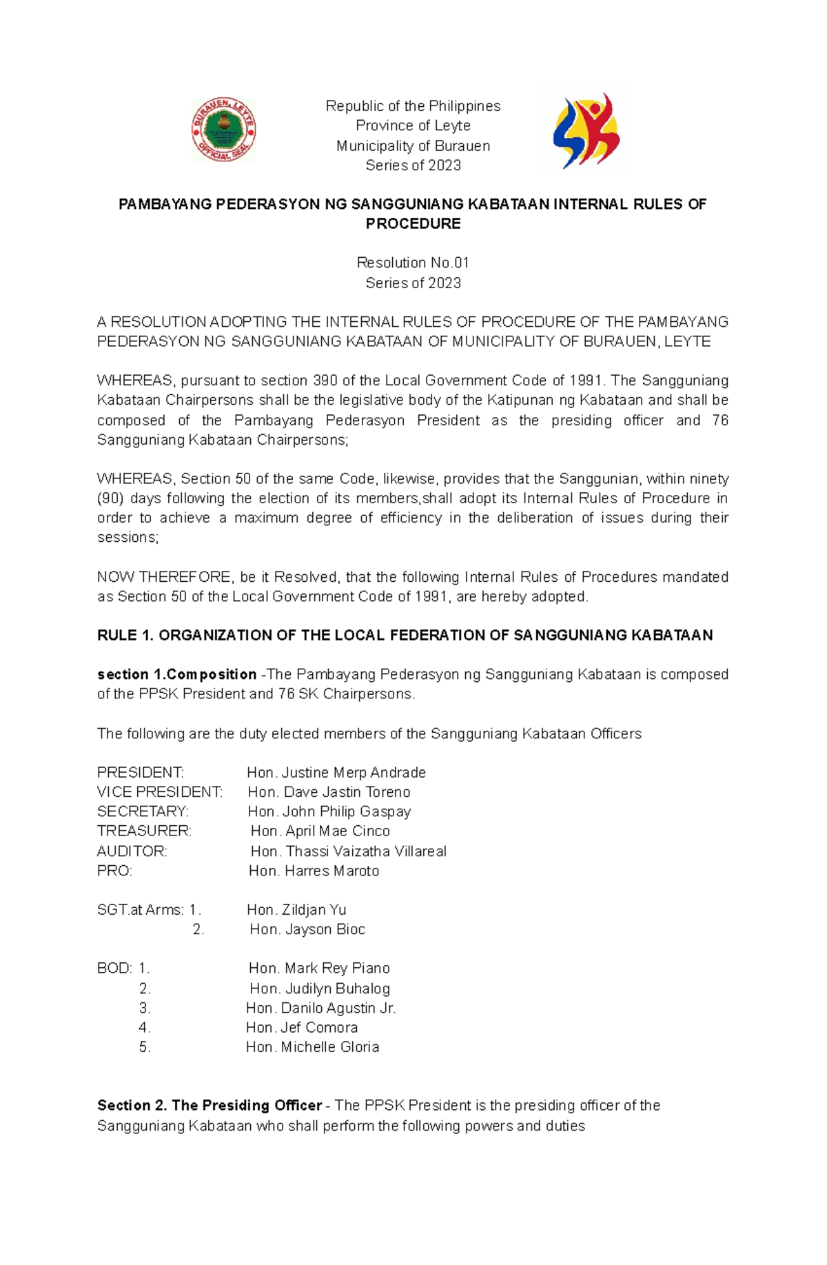 Internal Rules - none - Republic of the Philippines Province of Leyte ...