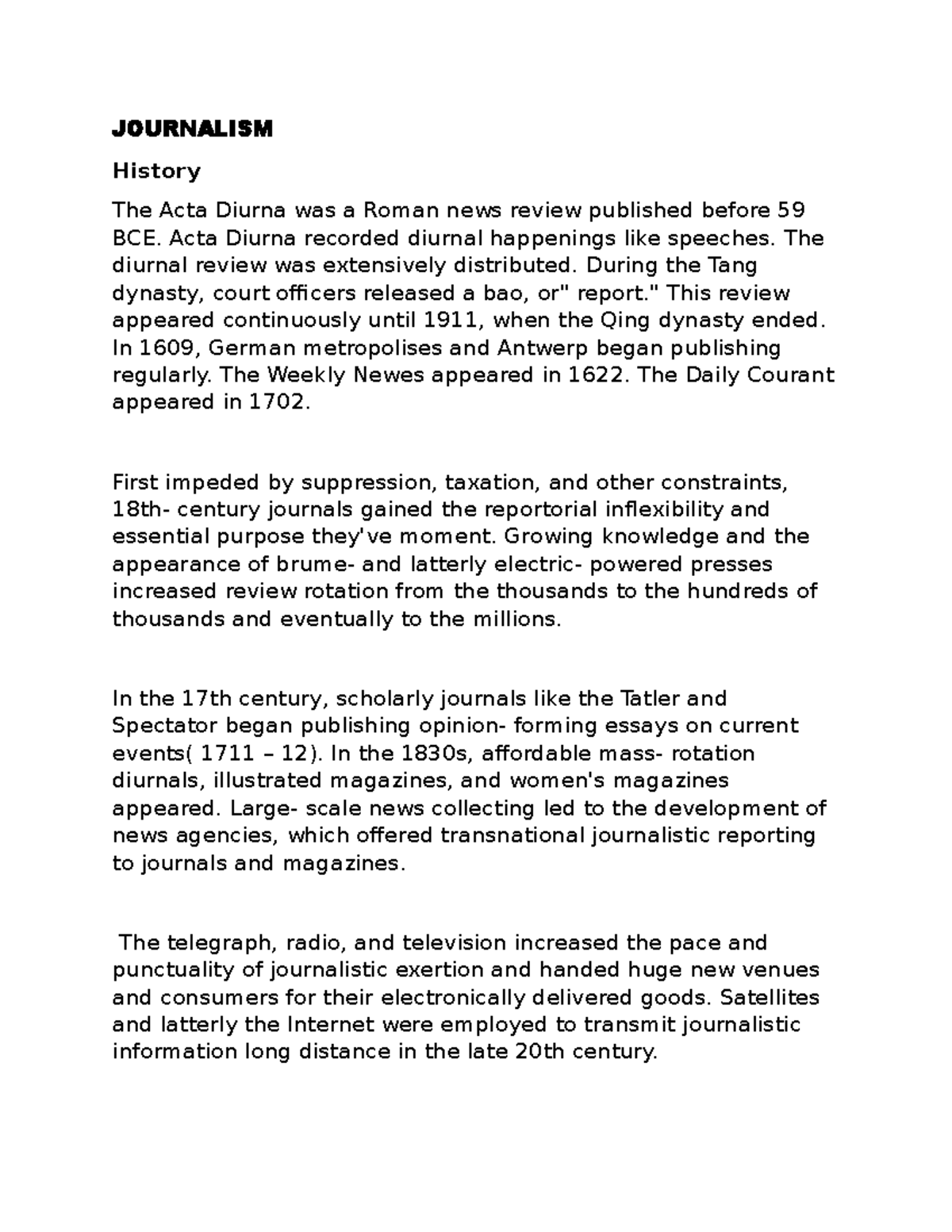 Journalism-2 - introduction to journalism - JOURNALISM History The Acta ...