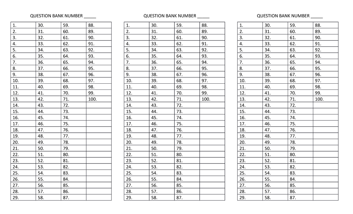 Question BANK Number - FOR REVIEW PURPOSES - QUESTION BANK NUMBER ...
