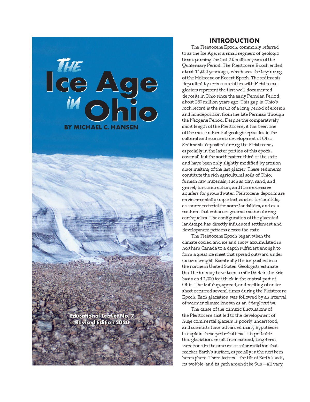 Ice age in Ohio - Lecture notes week 3 - INTRODUCTION The Pleistocene ...