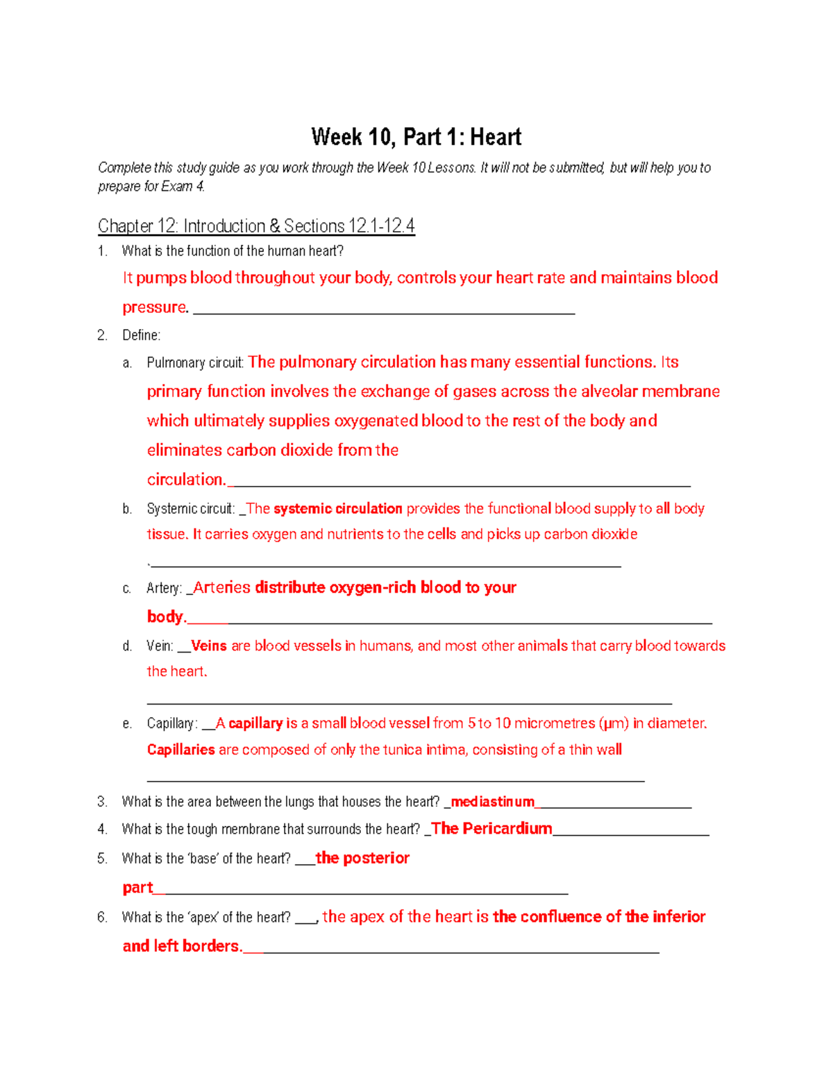 Answser Key Bio 145 Week 10 Part 1 Study Guide Week 10 Part 1