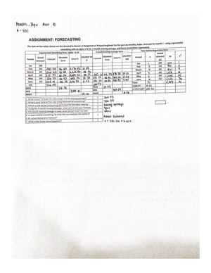 Assignment on Forecasting - ASSIGNMENT ON FORECASTING The data on the tables below are the ...