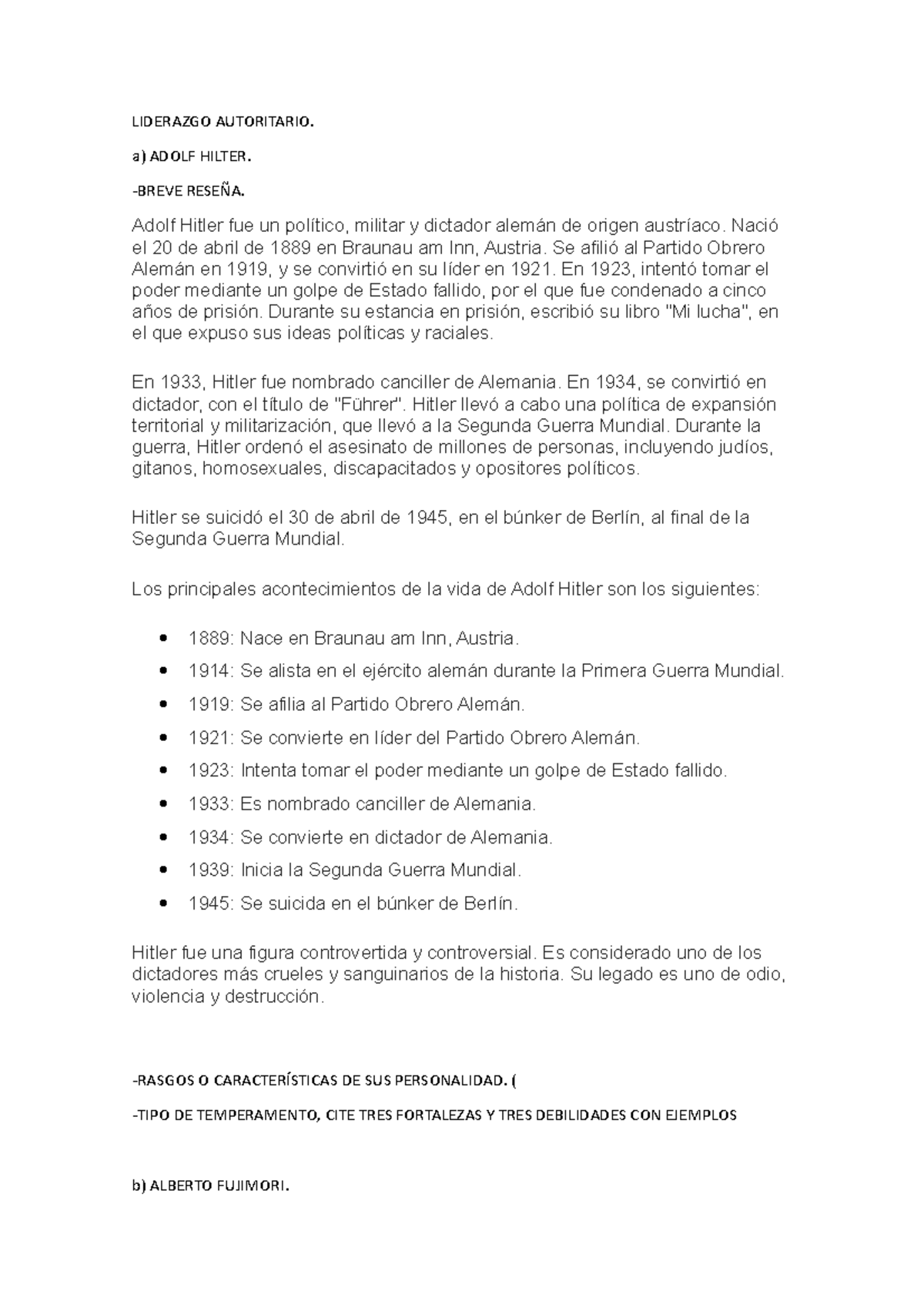 Reseña de adolf hitler - LIDERAZGO AUTORITARIO. a) ADOLF HILTER. -BREVE ...