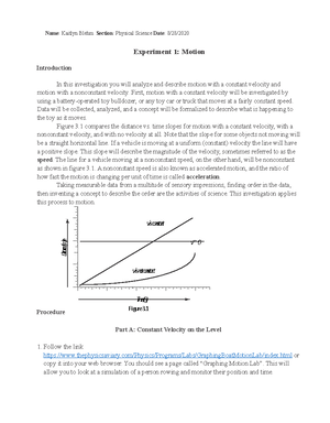Motion Lab 2-1 Completed Assignment - Name: Kaitlyn Section: Physical ...
