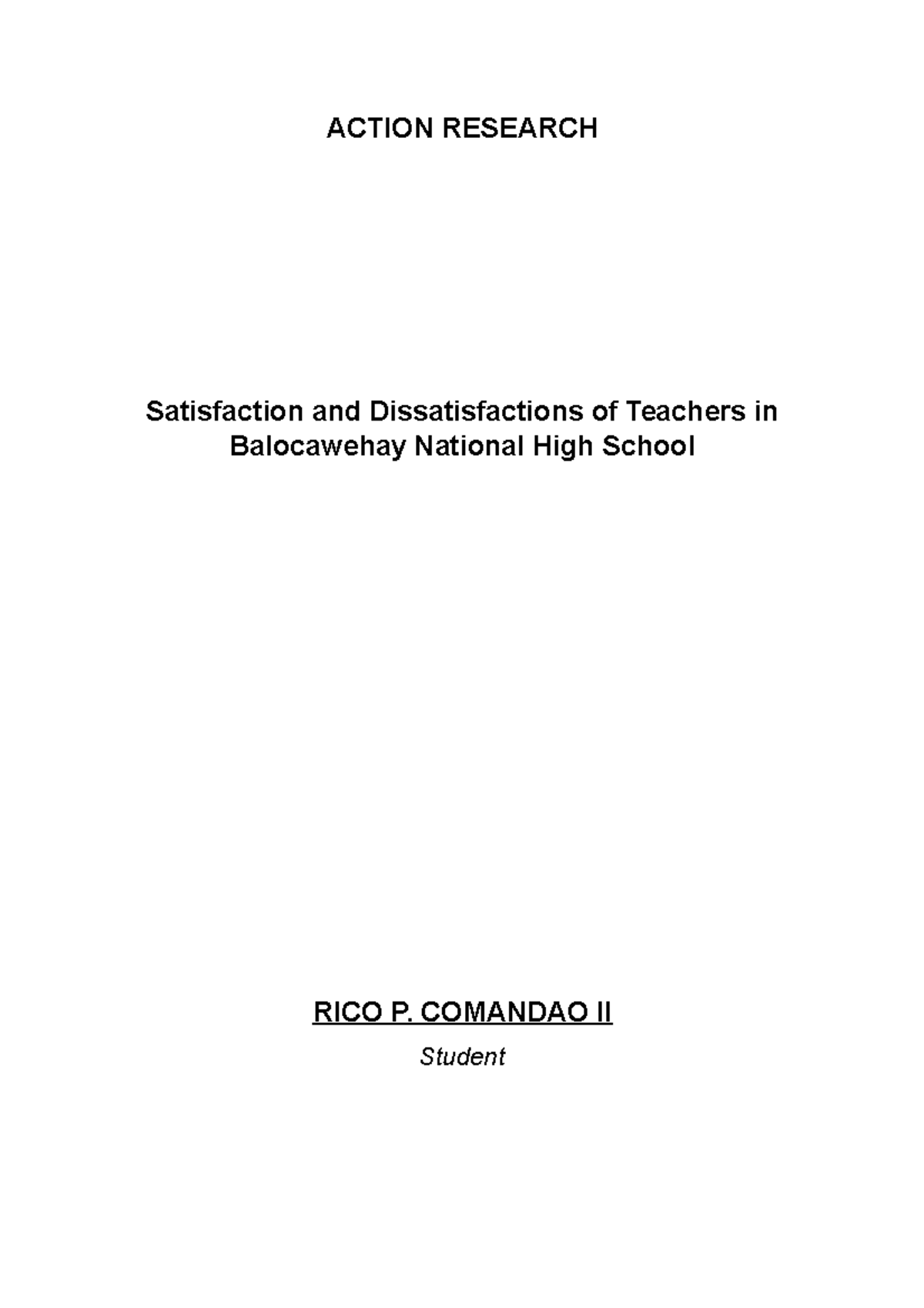 Action Research - TLE - ACTION RESEARCH Satisfaction and ...