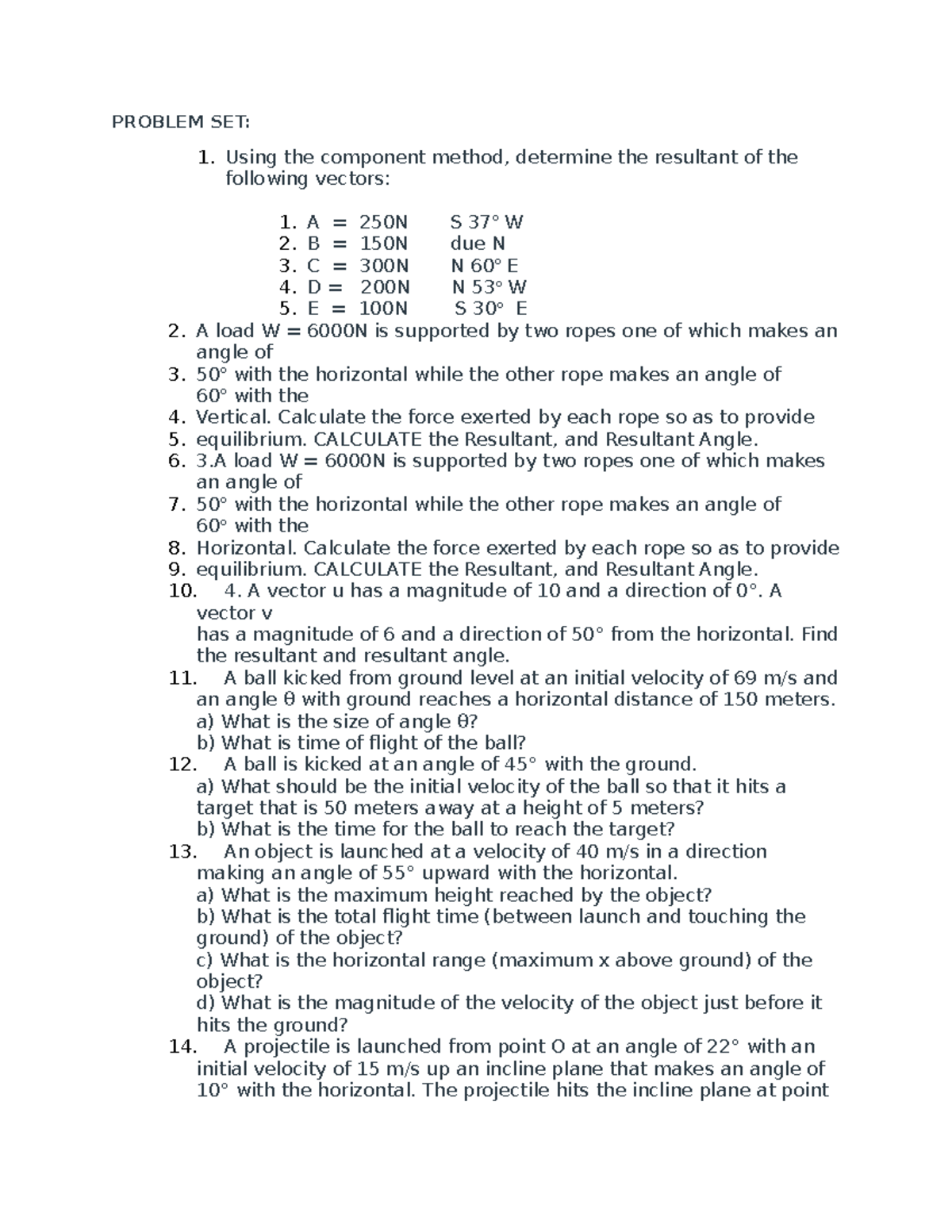 Problem SET - physics activity - Civil engineering - ANTEO - Studocu
