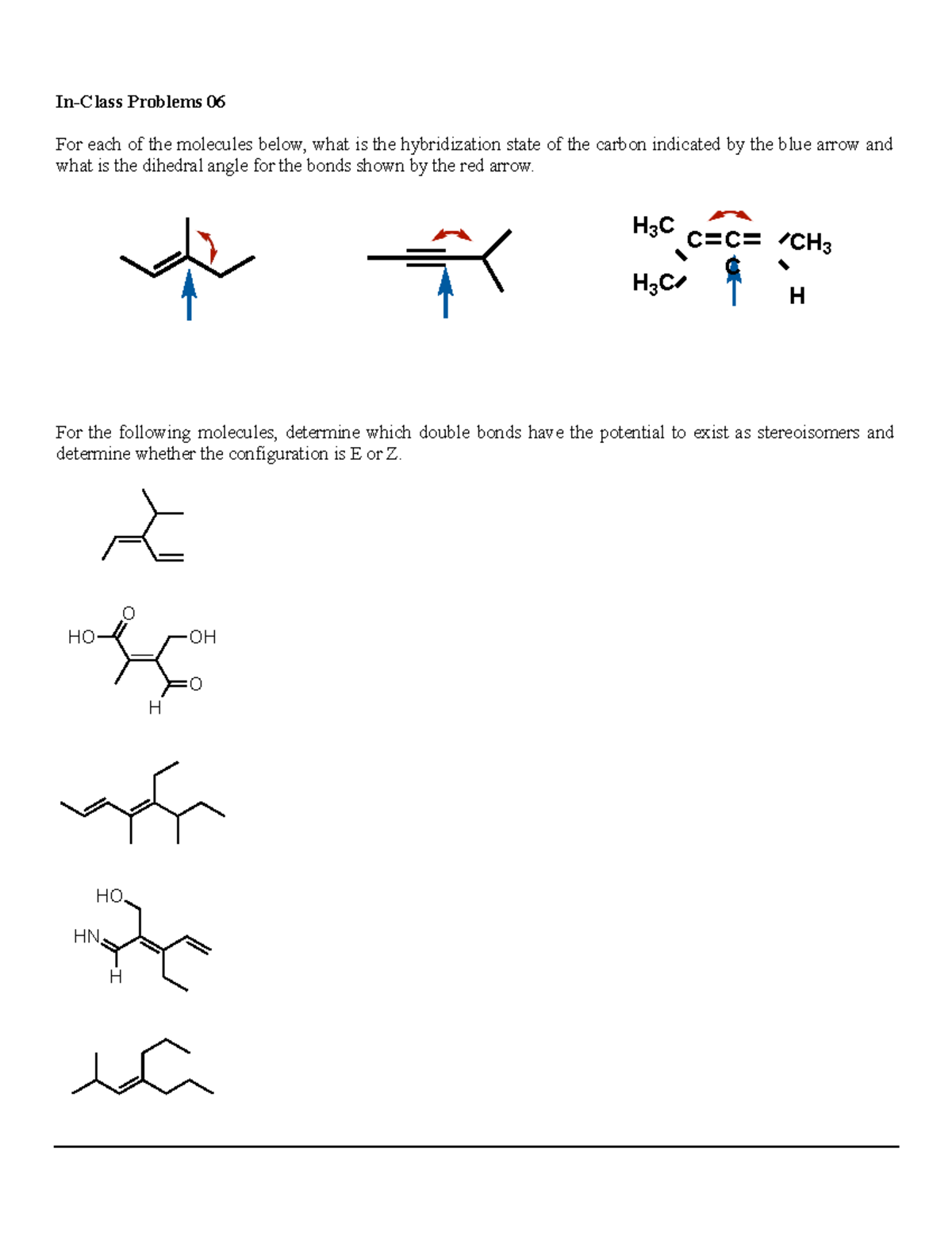 Inclass 06 220915 Hybridization State Stereoisomers And Alkene Practice In Class Problems