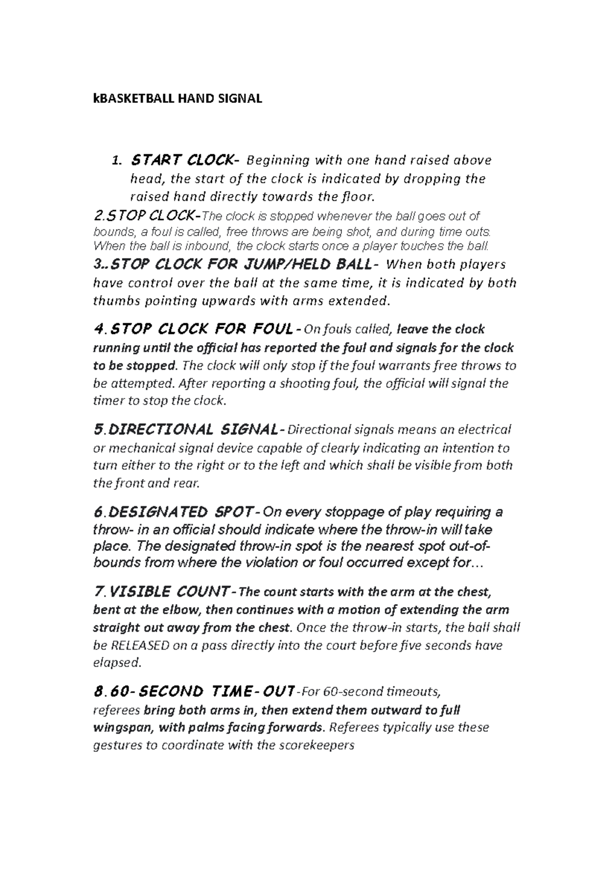 Basketball HAND Signal (P - kBASKETBALL HAND SIGNAL START CLOCK ...