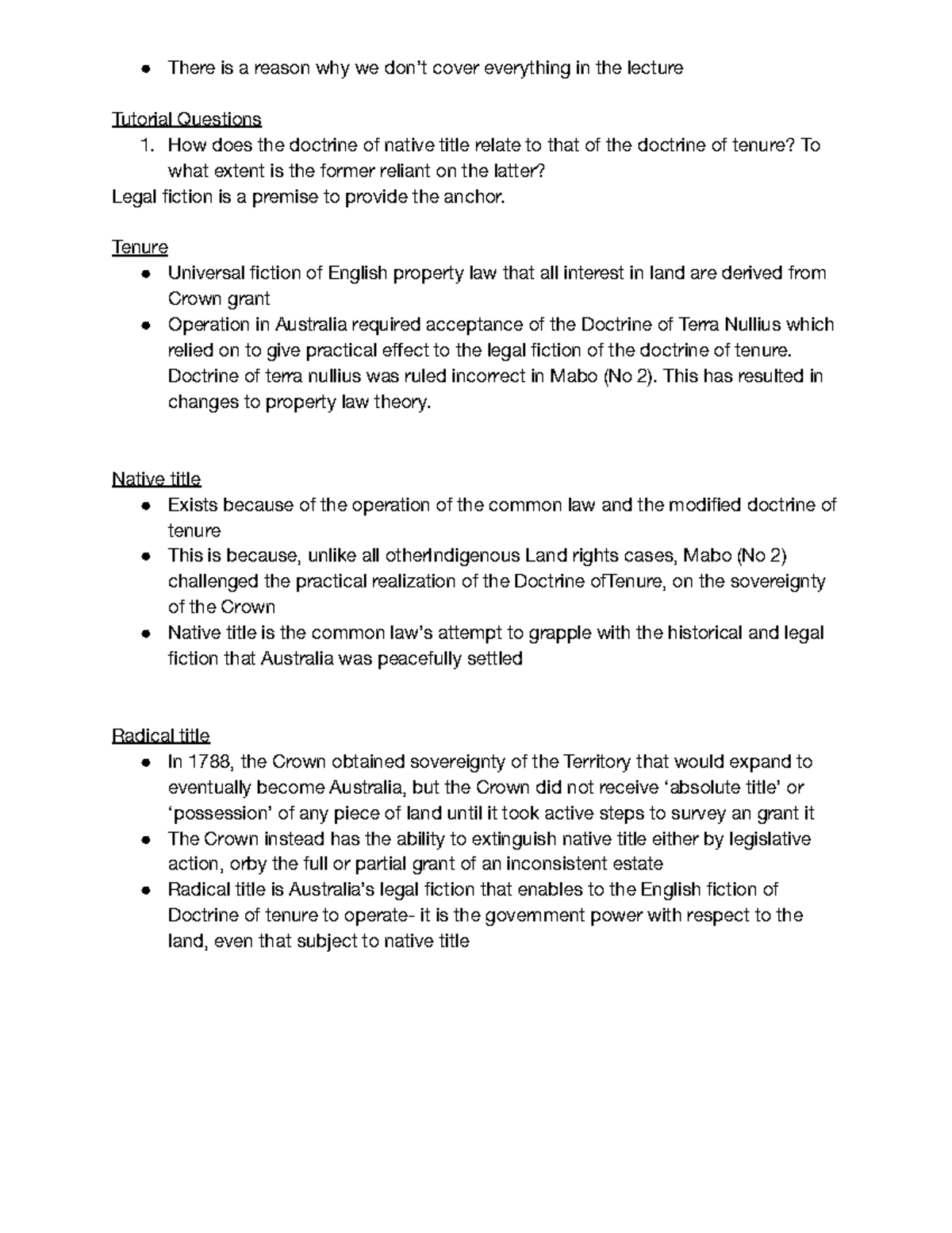 Tutorial 1 Real Property Notes - There is a reason why we don’t cover ...