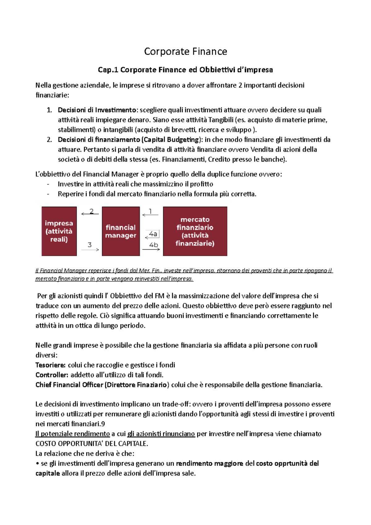 Riass corporate - Corporate Finance Cap Corporate Finance ed Obbiettivi ...