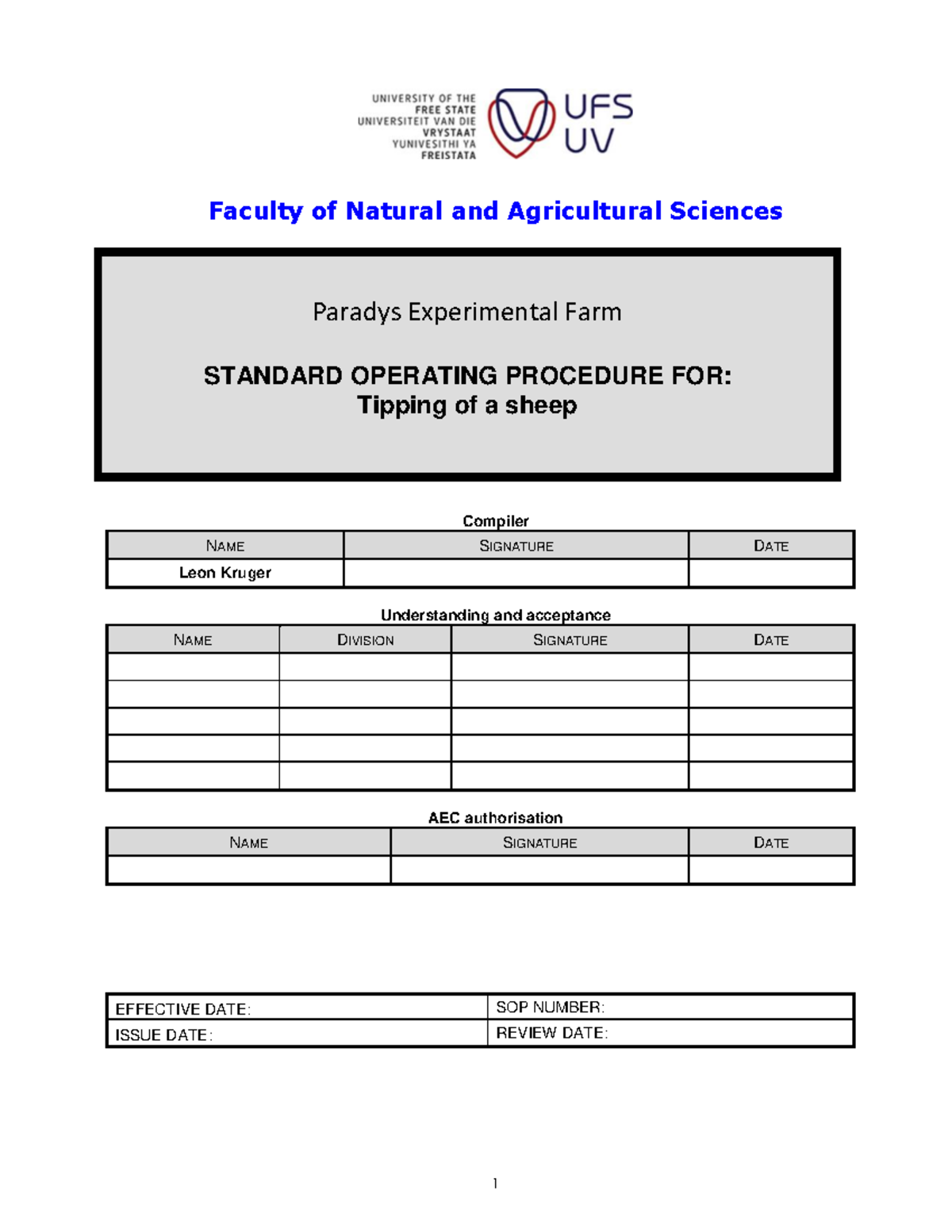 PEF SOP 4 Tipping of a sheep - 1 Faculty of Natural and Agricultural ...