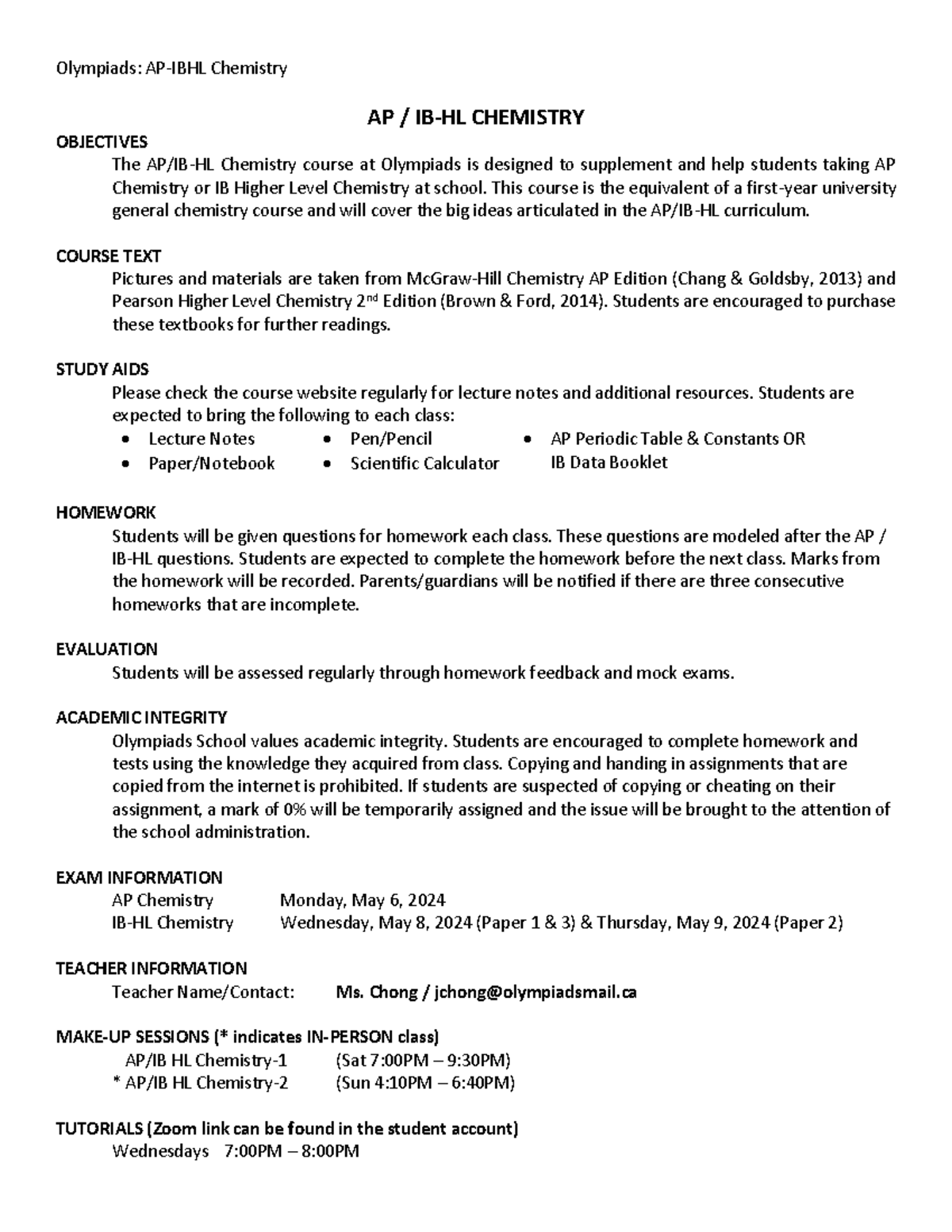 Class 00 AP IBHL Chemistry Course Outline - Olympiads: AP-IBHL ...
