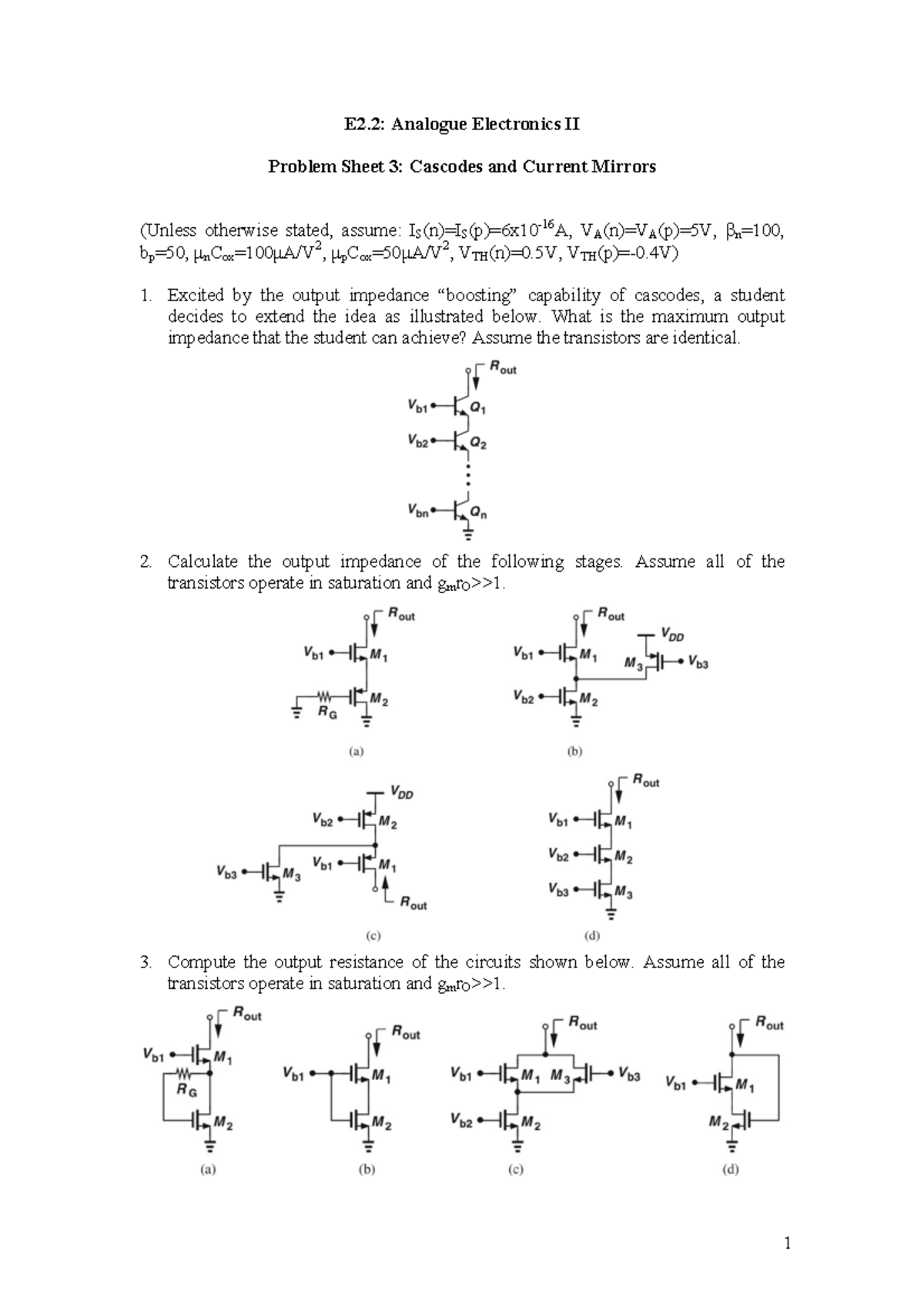 Analogue 2 P3 - Tutorial Work from 2nd year EE Module - E2: Analogue Electronics II Problem ...