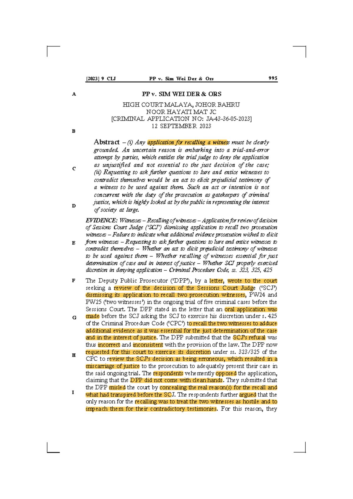 PP v Sim Wei Der [2023] 9 CLJ 995 - [2023] 9 CLJ 9 9 5 A B C D E F G H ...