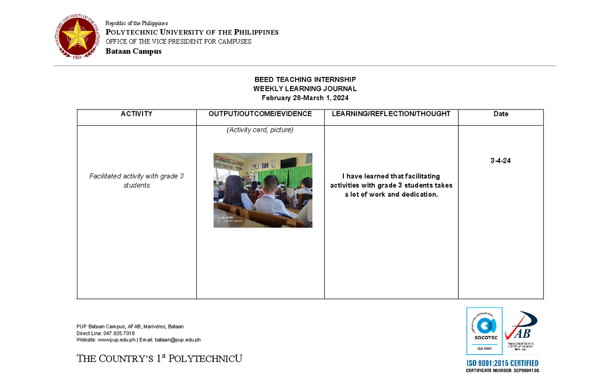 Weekly Learning Journal week 3 - POLYTECHNIC UNIVERSITY OF THE ...