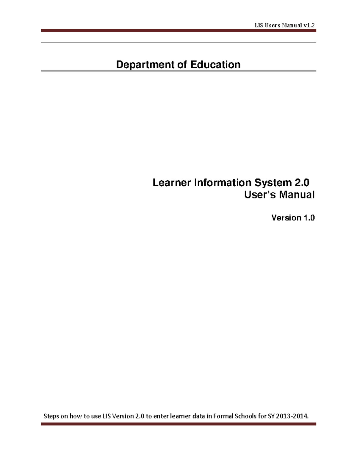 Manual-v1 - LIS manual - Department of Education Learner Information ...