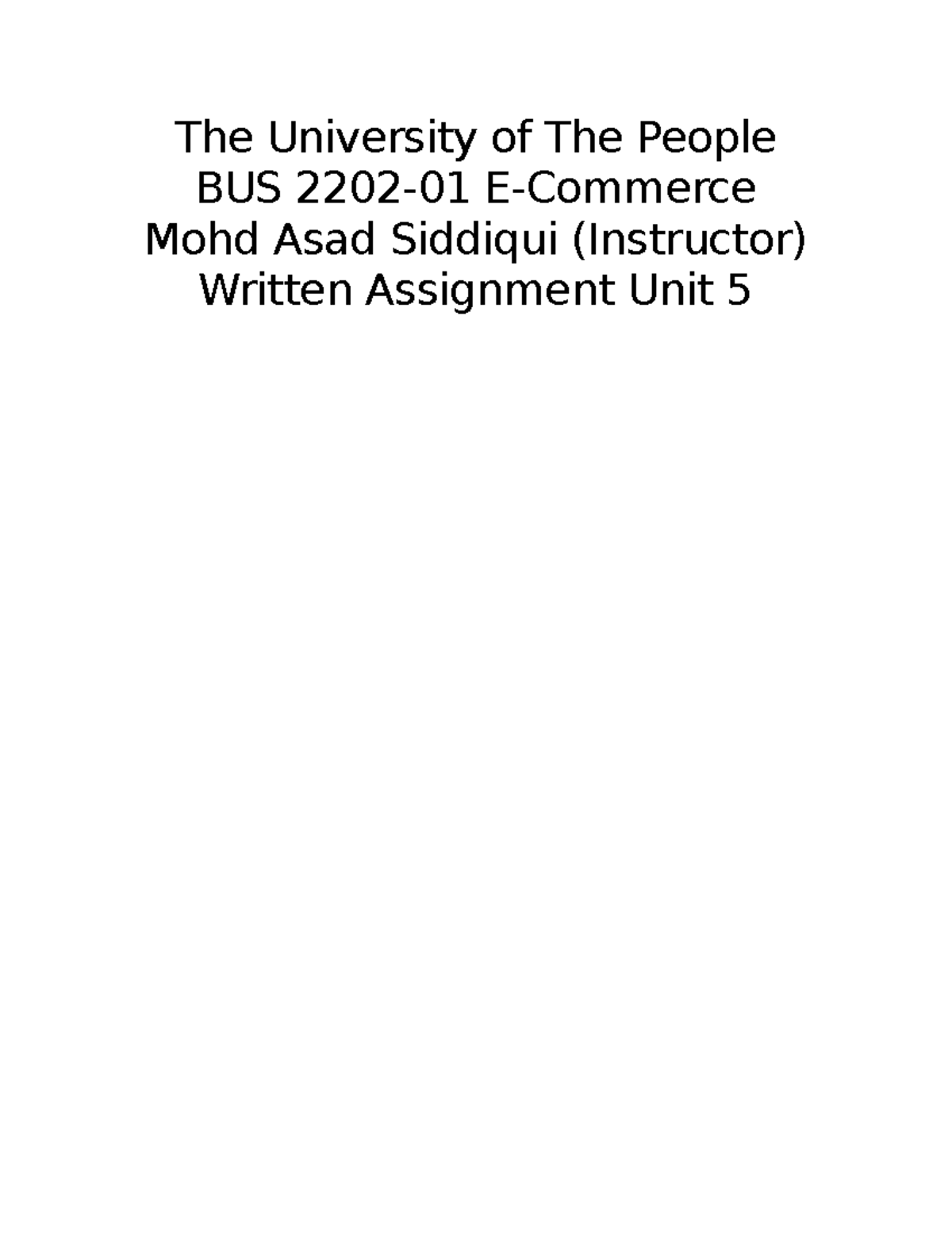 WA 5 2202 - This is a written assignment number 5 - The University of ...
