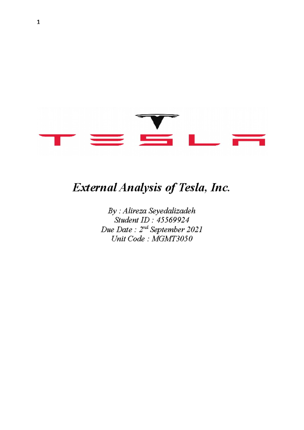 External Analysis of Tesla finished draft - External Analysis of Tesla ...