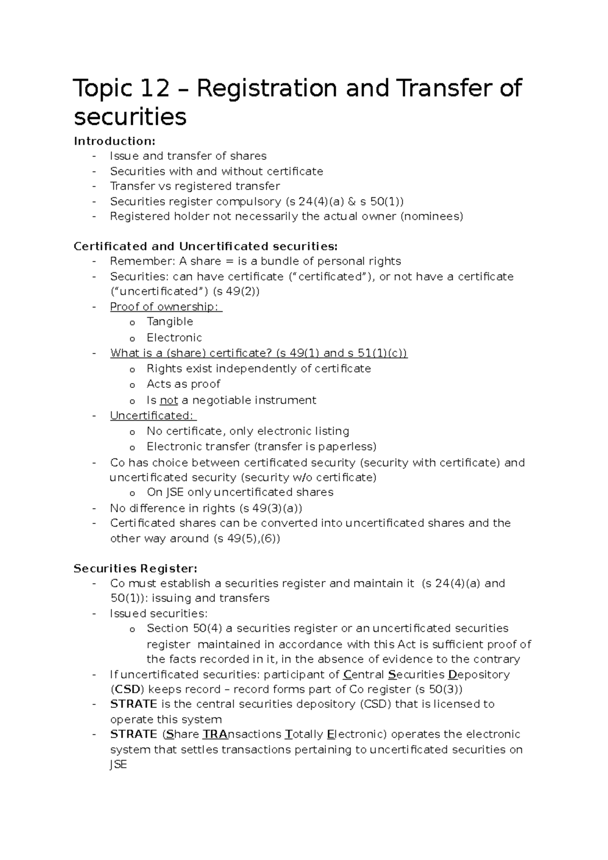 Topic 12 - Registration of Securities - Topic 12 – Registration and ...