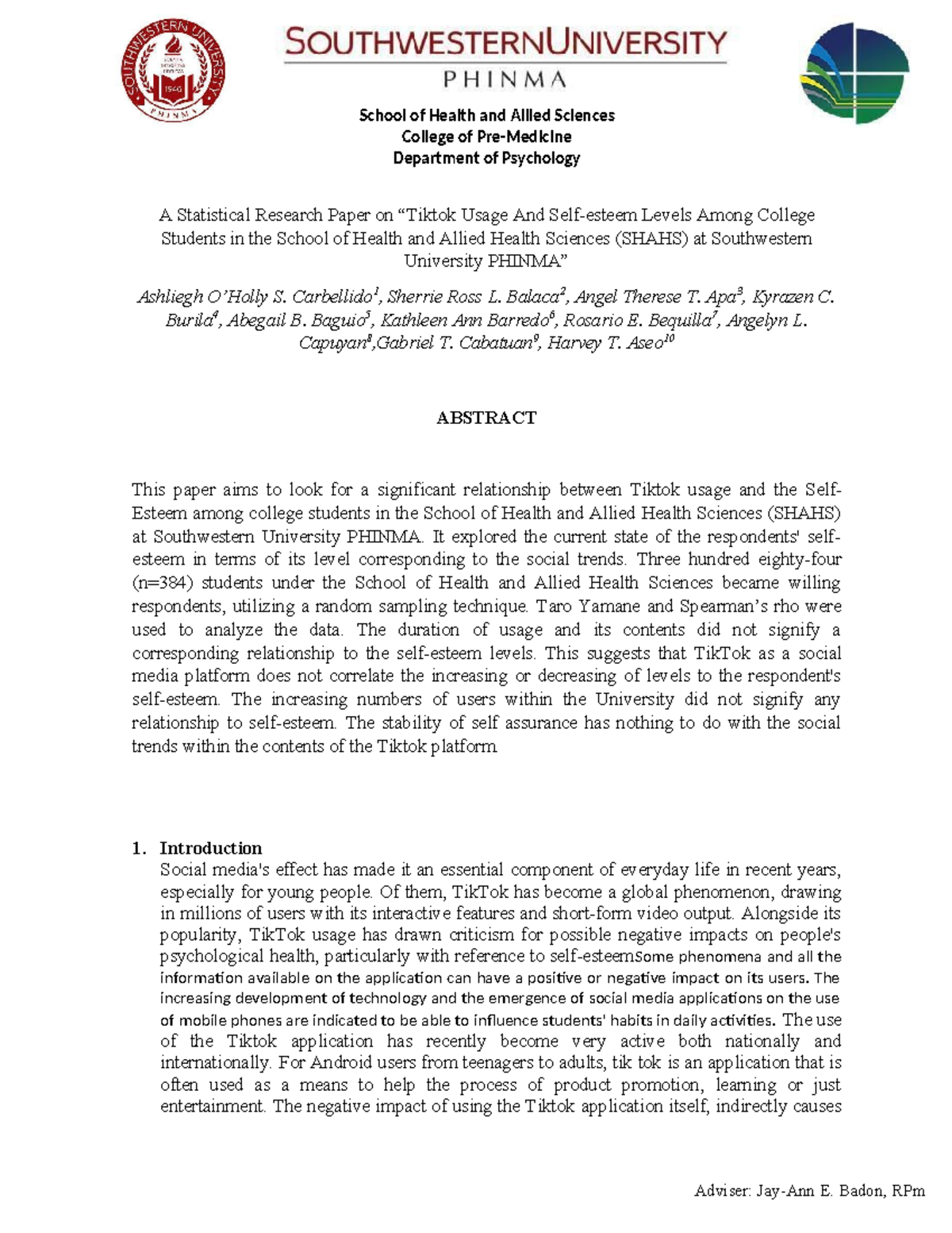 Copy of Group 2 Statistical Paper FOR Compilation - School of Health ...