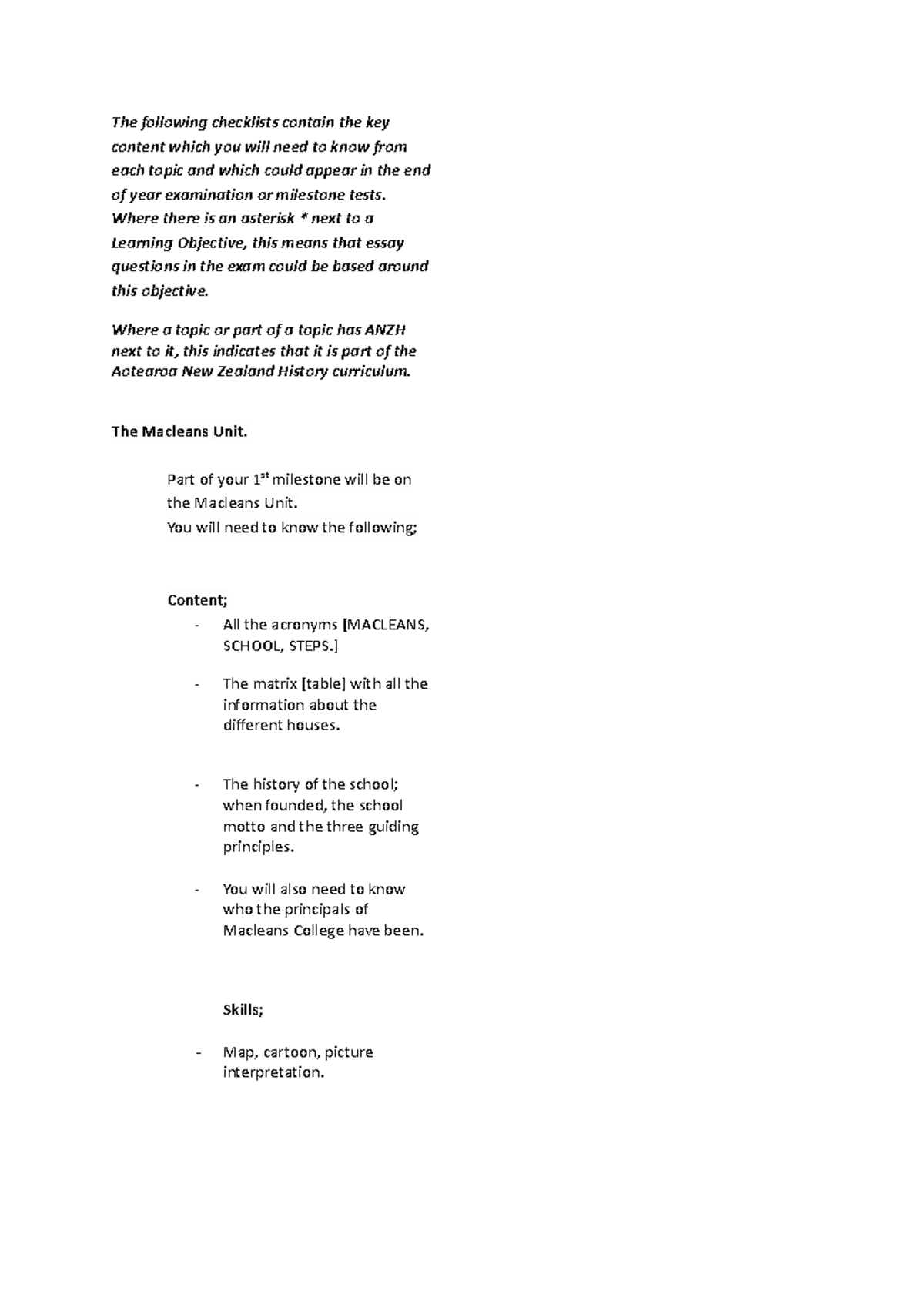 Checklist- 9sos - The following checklists contain the key content ...