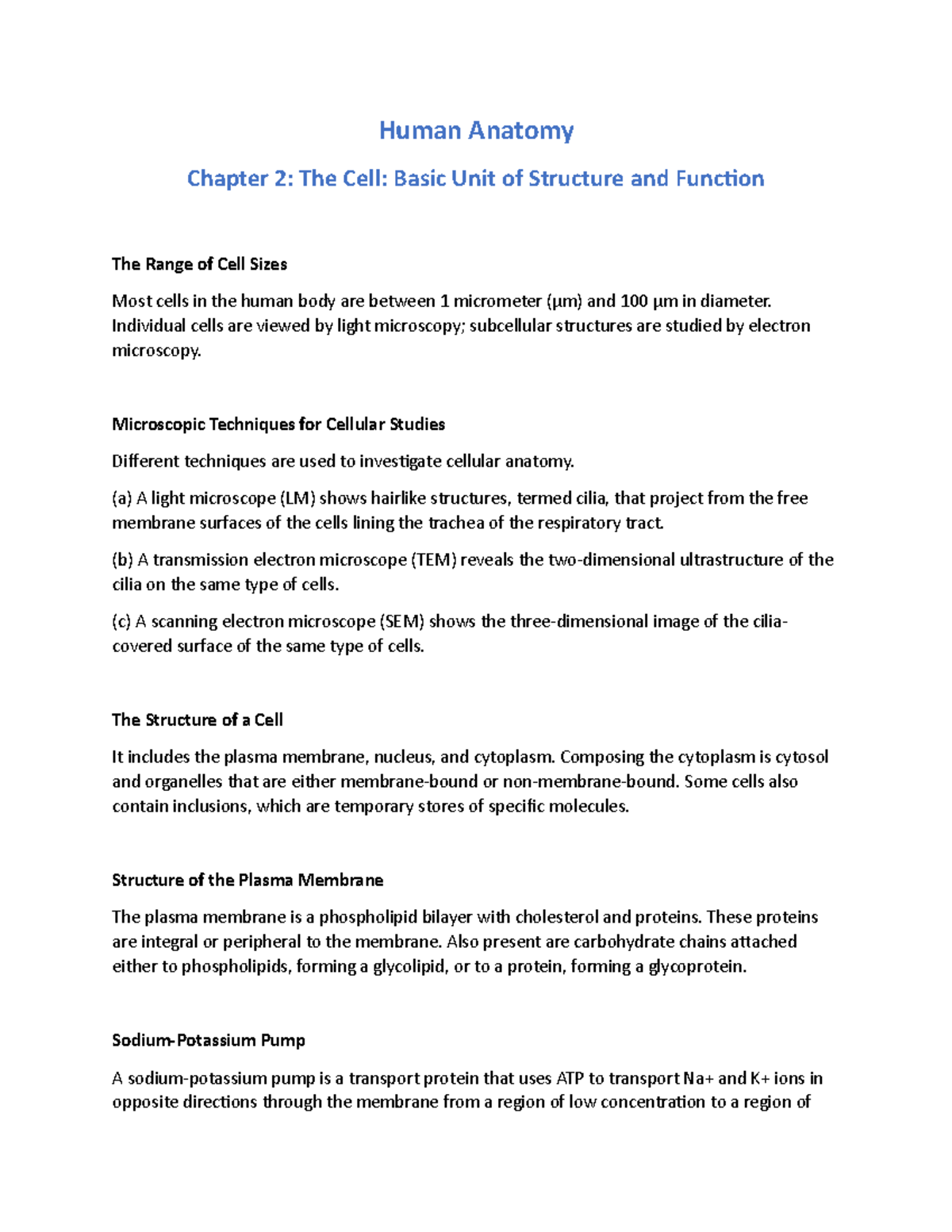 Anatomy Ch 2 Lecture Human Anatomy Chapter 2 The Cell Basic Unit