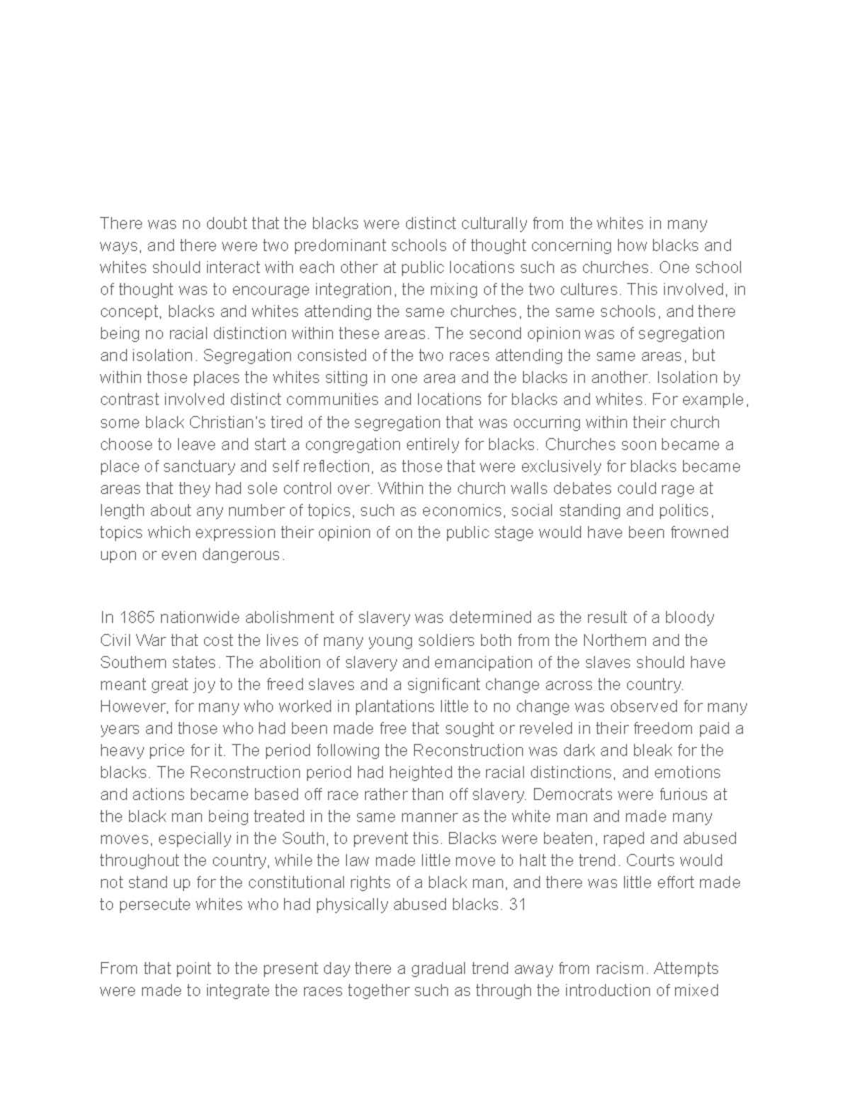 Slavery Following the Civil War Essay - There was no doubt that the ...
