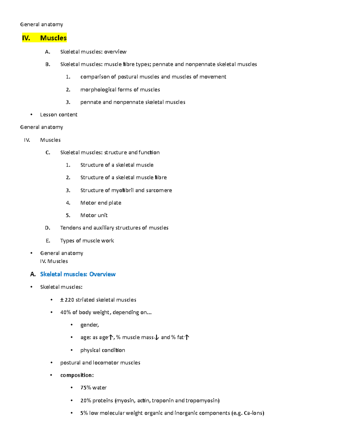 General anatomy - Lesson 3 - General anatomy IV. Muscles A. Skeletal ...