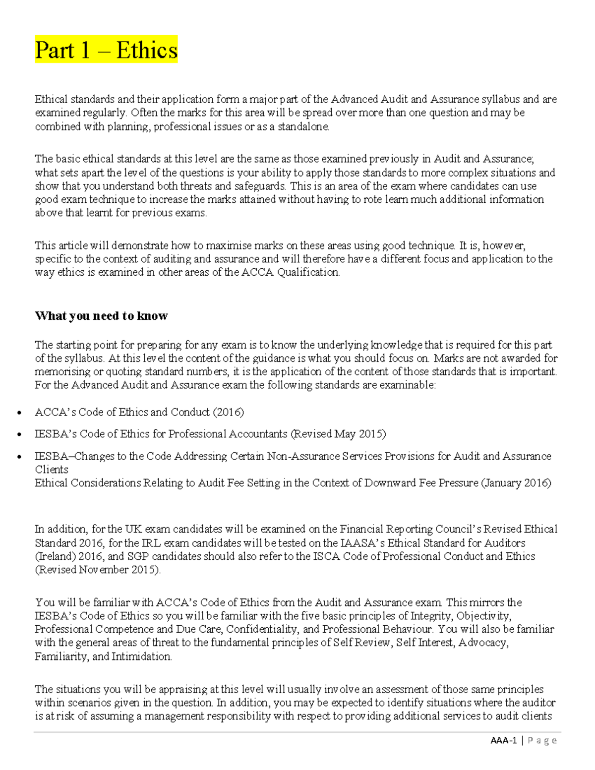 AAA Technical Articles - Part 1 – Ethics Ethical standards and their ...