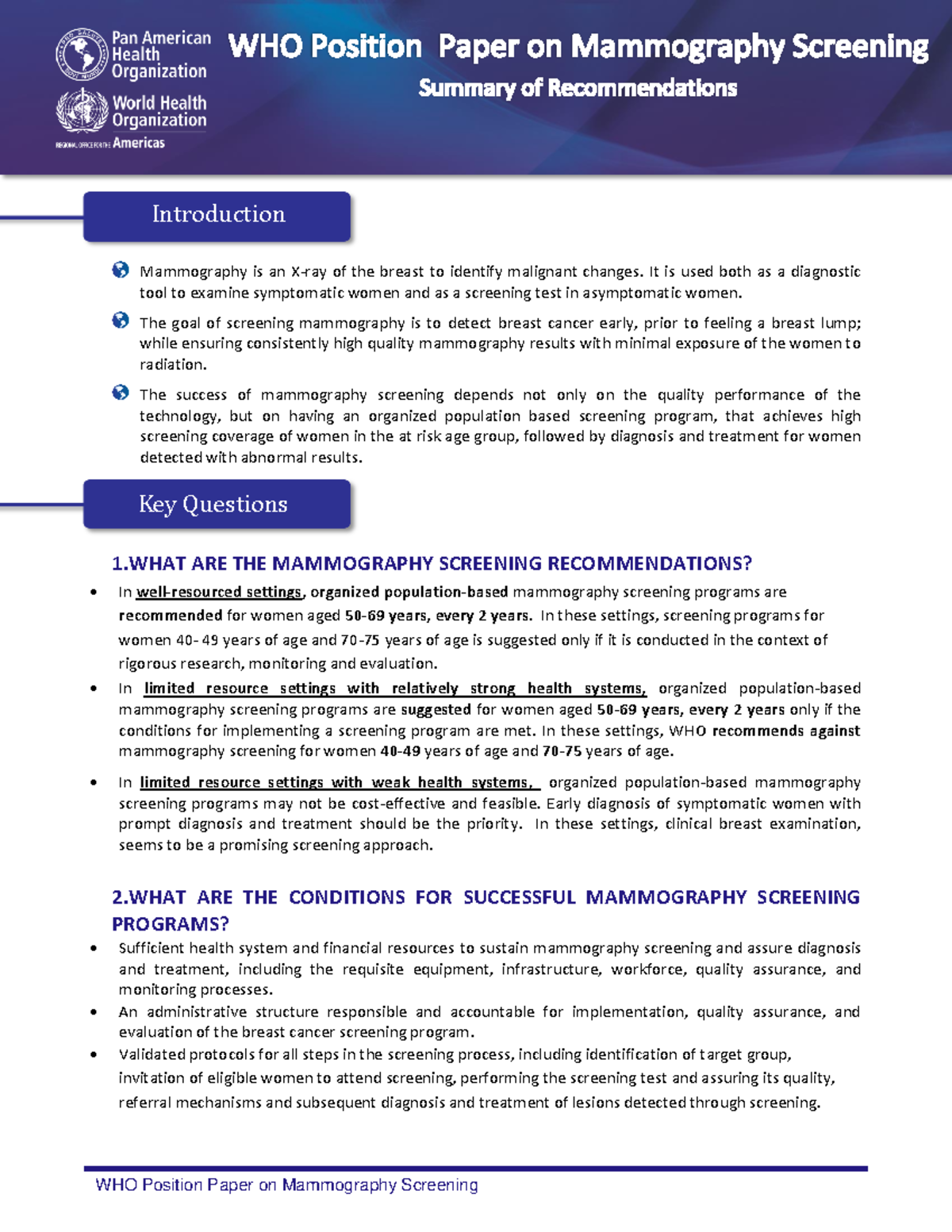 WHO ENG Mammography Factsheet - Mammography is an X-ray of the breast ...