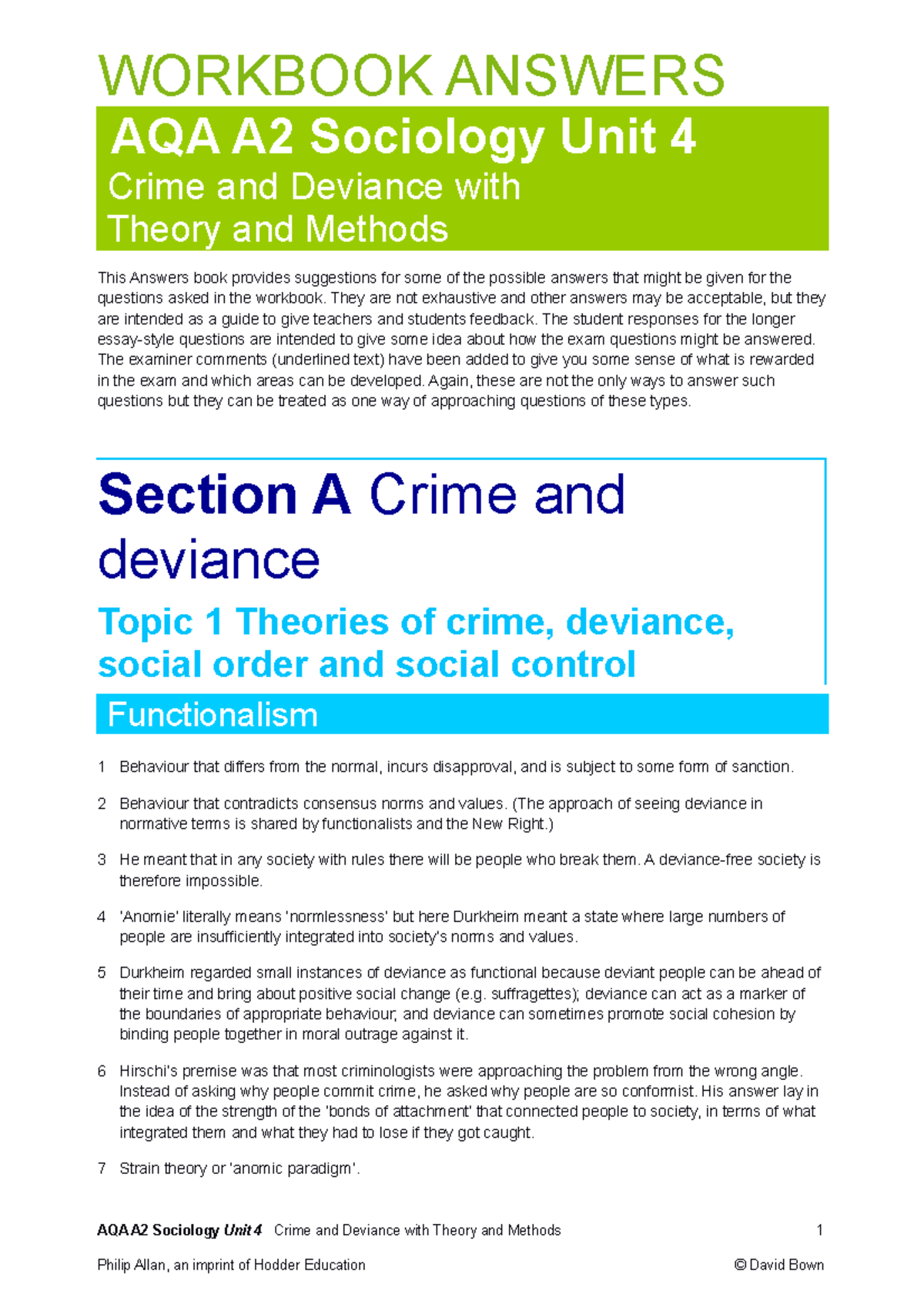 Sociol AQA A2 Unit 4 workbook answers - WORKBOOK ANSWERS AQA A2 ...