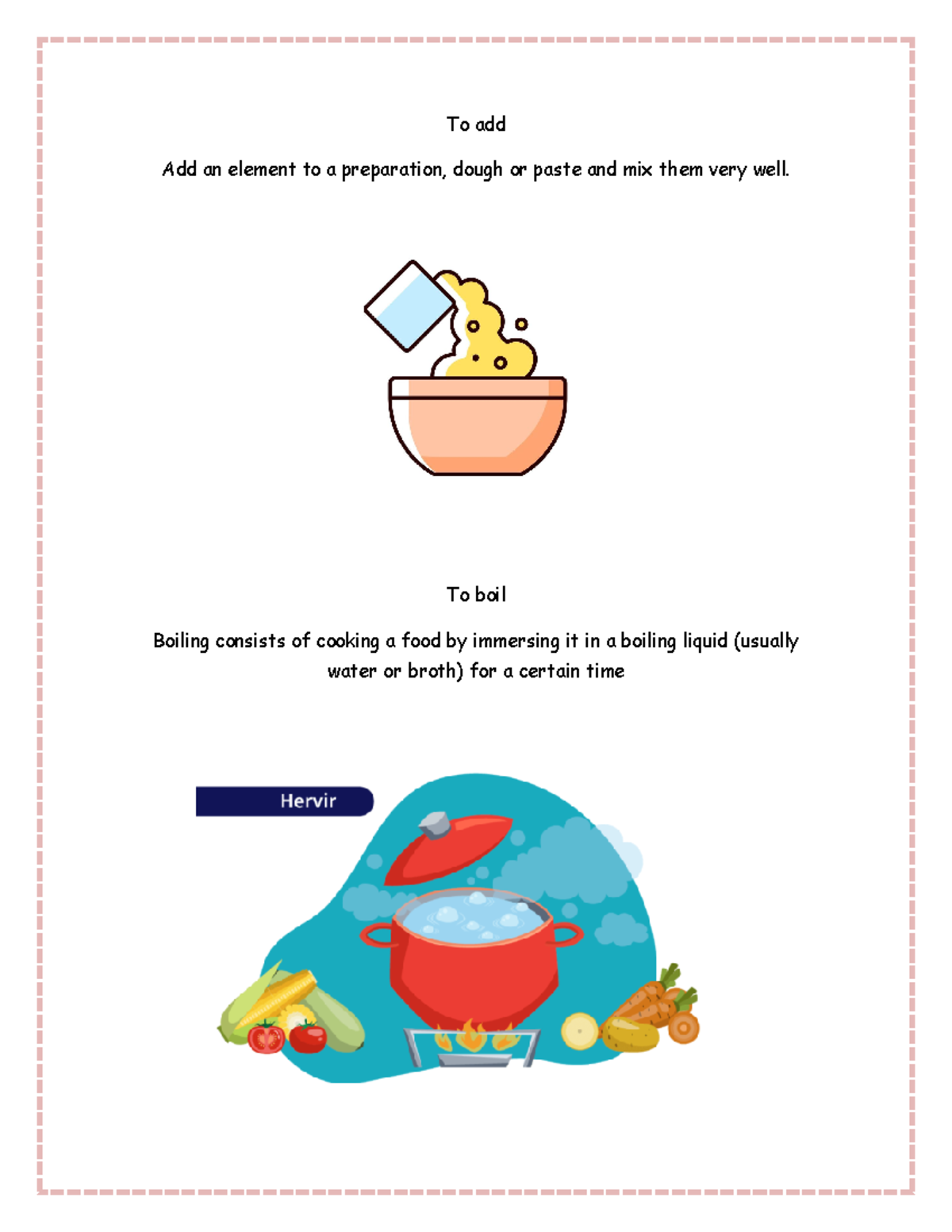 Comida Ingles - To add Add an element to a preparation, dough or paste ...