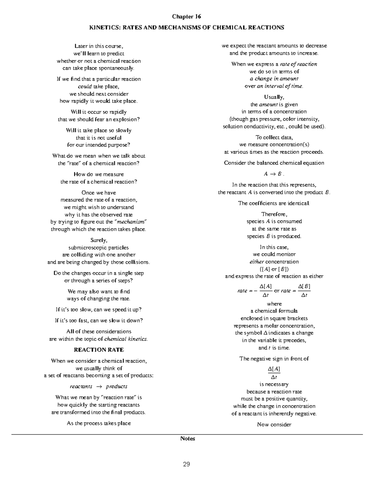 Chapter 16notes - notes - Chapter 16 KINETICS: RATES AND MECHANISMS OF ...