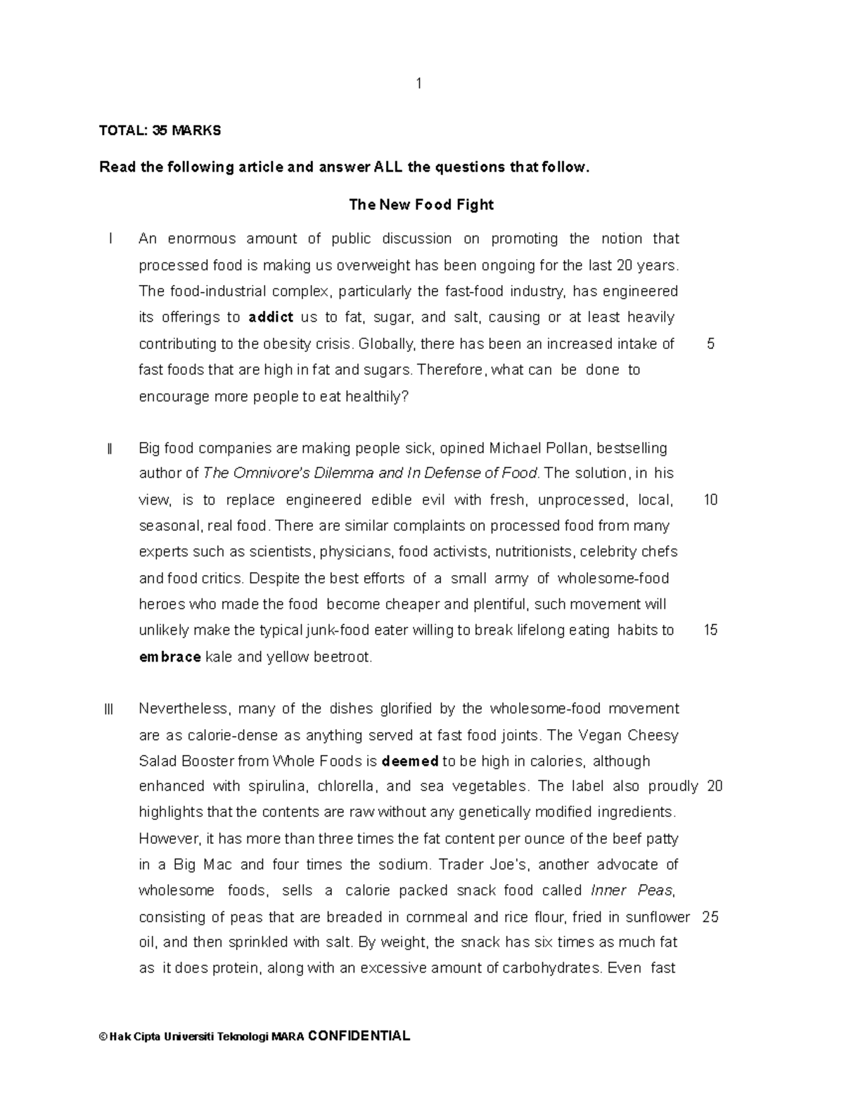 ELC WORD - Lecture notes 2929 - TOTAL: 35 MARKS Read the following ...